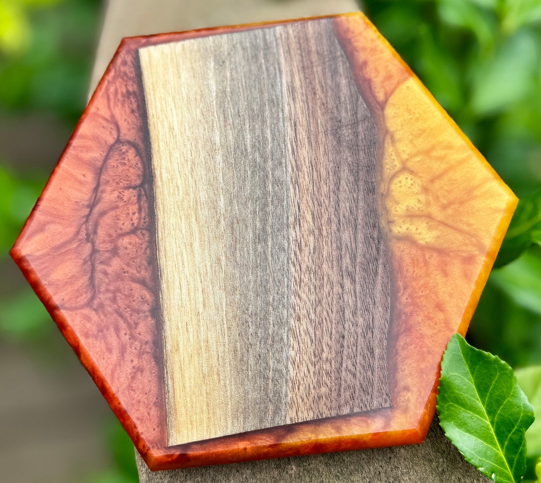 Exotic Wood and Epoxy Hexagon Shaped Board (cutting Board, Charcuterie ...