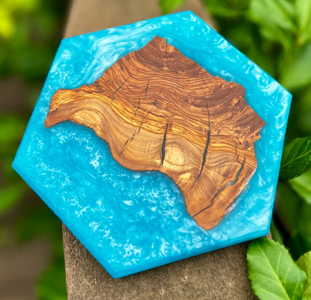 Exotic Wood and Epoxy Hexagon Shaped Board (cutting Board, Charcuterie ...