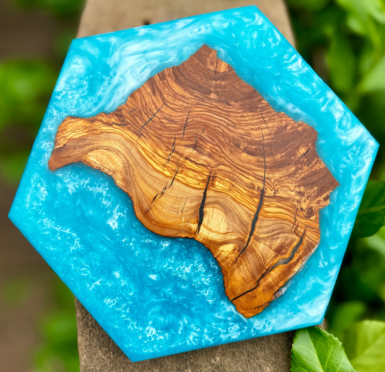 Exotic Wood and Epoxy Hexagon Shaped Board (cutting Board, Charcuterie ...