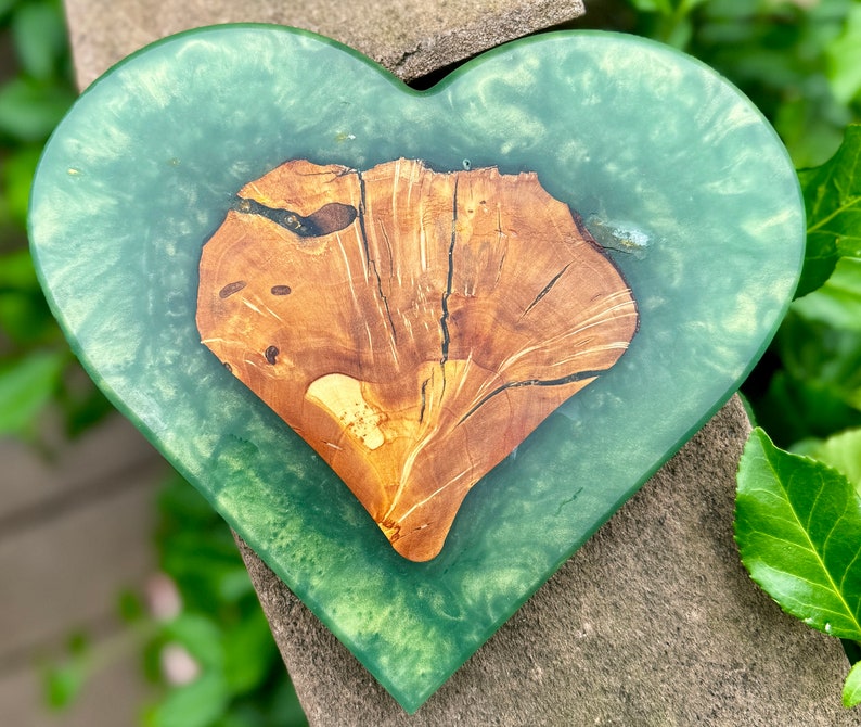 Exotic Wood and Epoxy Heart Shaped Board (cutting Board, Charcuterie ...