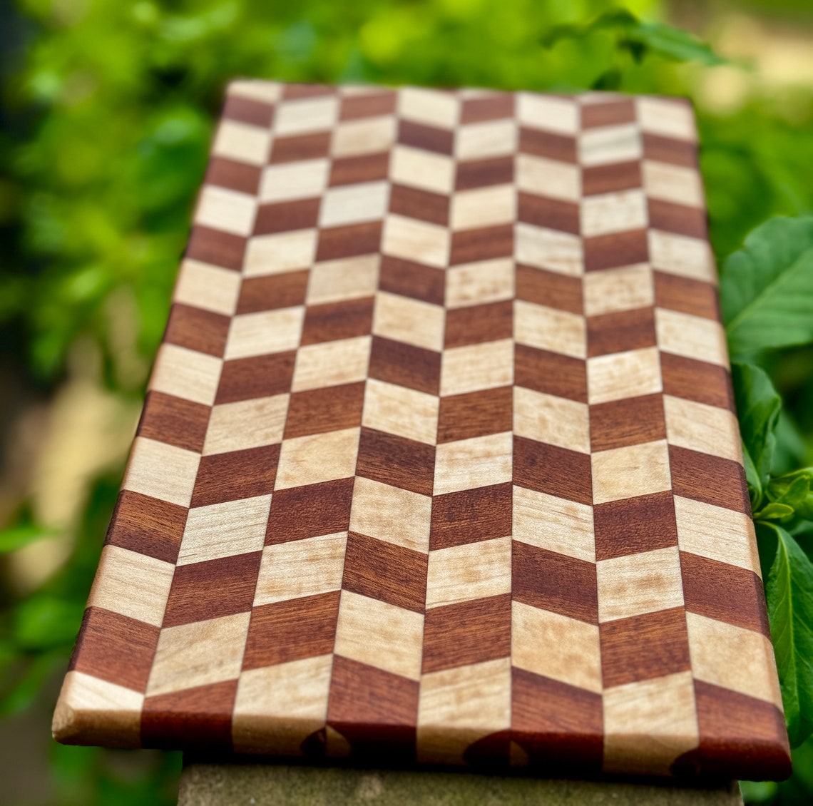 Exotic Wood Cutting Board - 3D Checkerboard Design Made With Sapele and ...