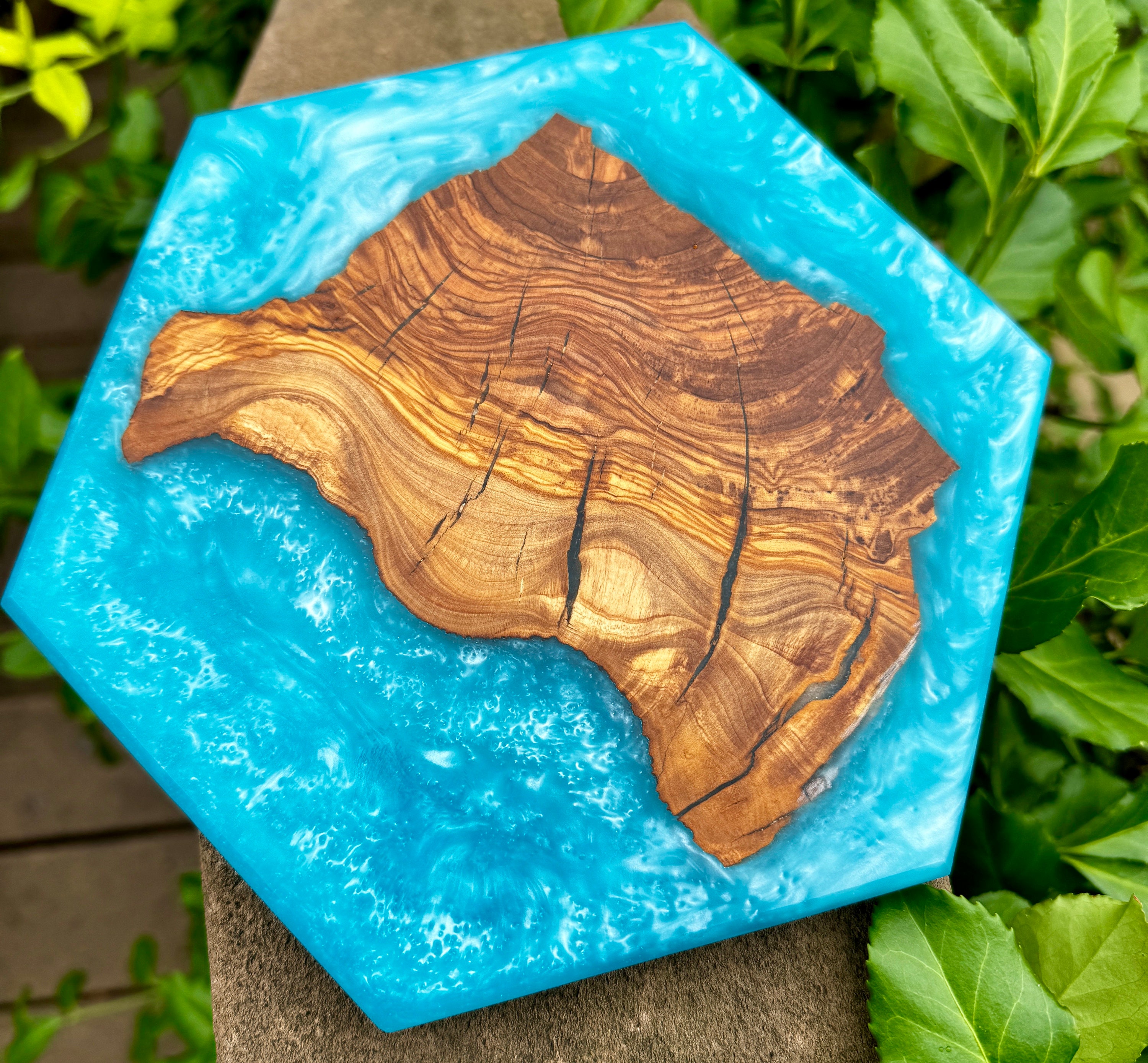 Exotic Wood and Epoxy Hexagon Shaped Board (cutting Board, Charcuterie ...