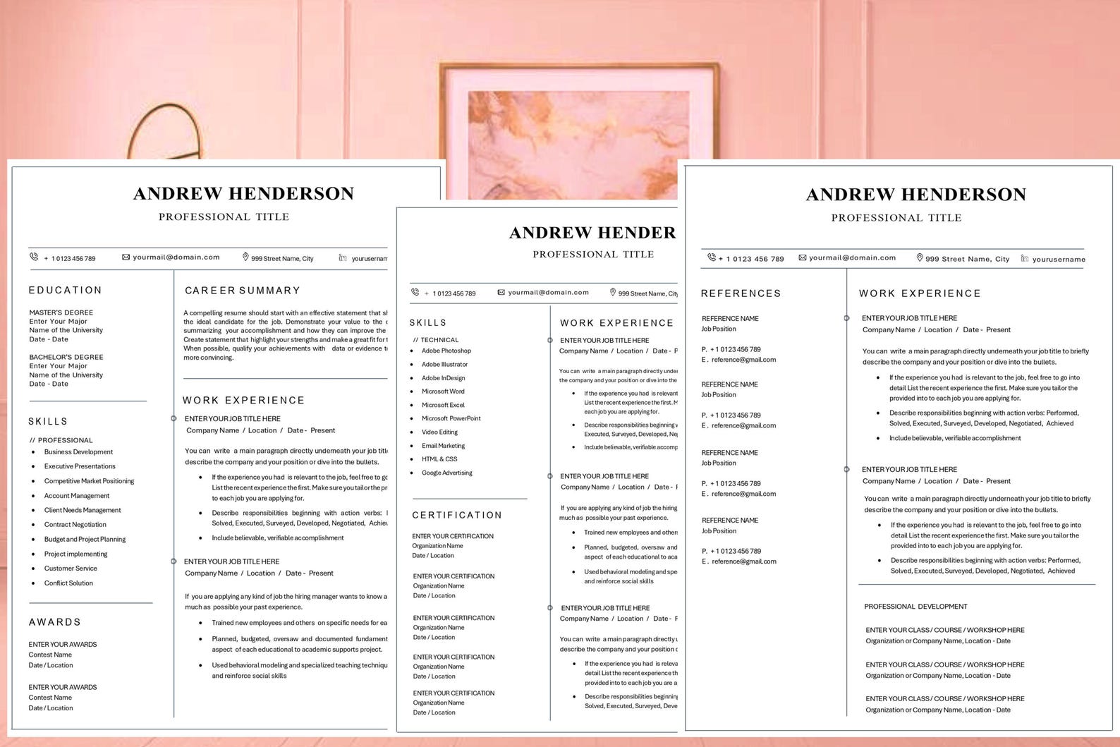 Professional Resume Template for MS Word, Mac Pages, Google Docs ...