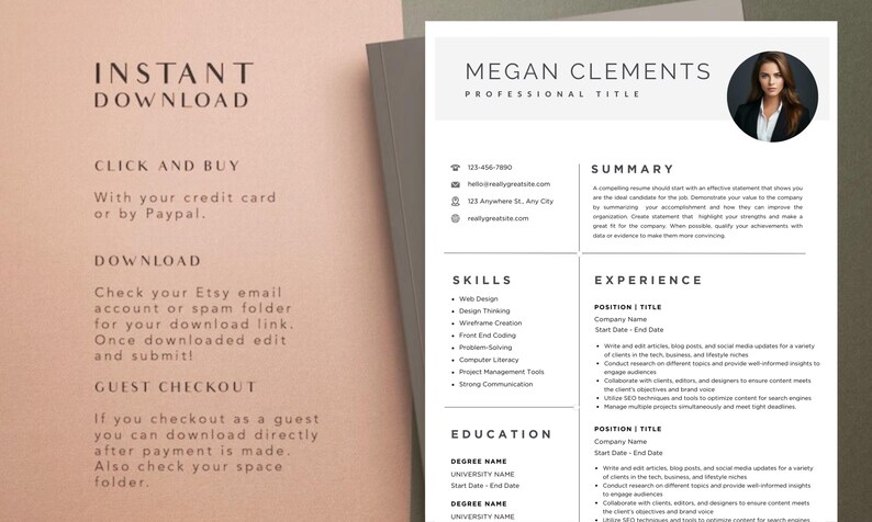 Resume Template, Canva Resume Template, Elegant Simple Resume, Resume ...