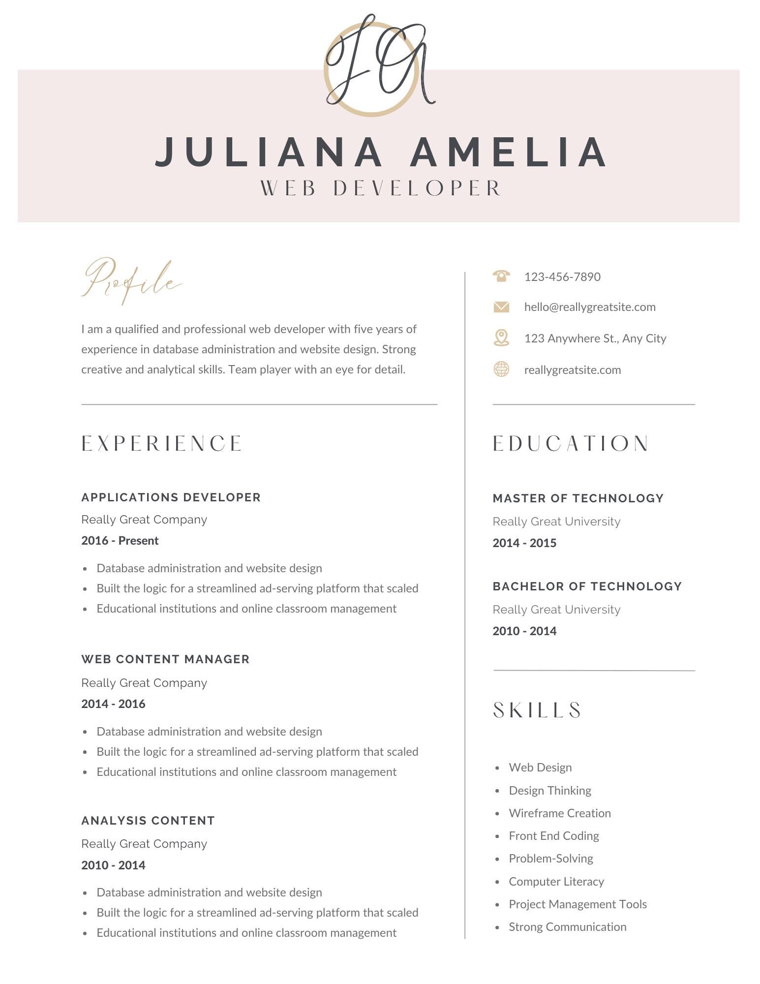 Modern Resume Template, Professional & Clean Design, Microsoft Word and ...