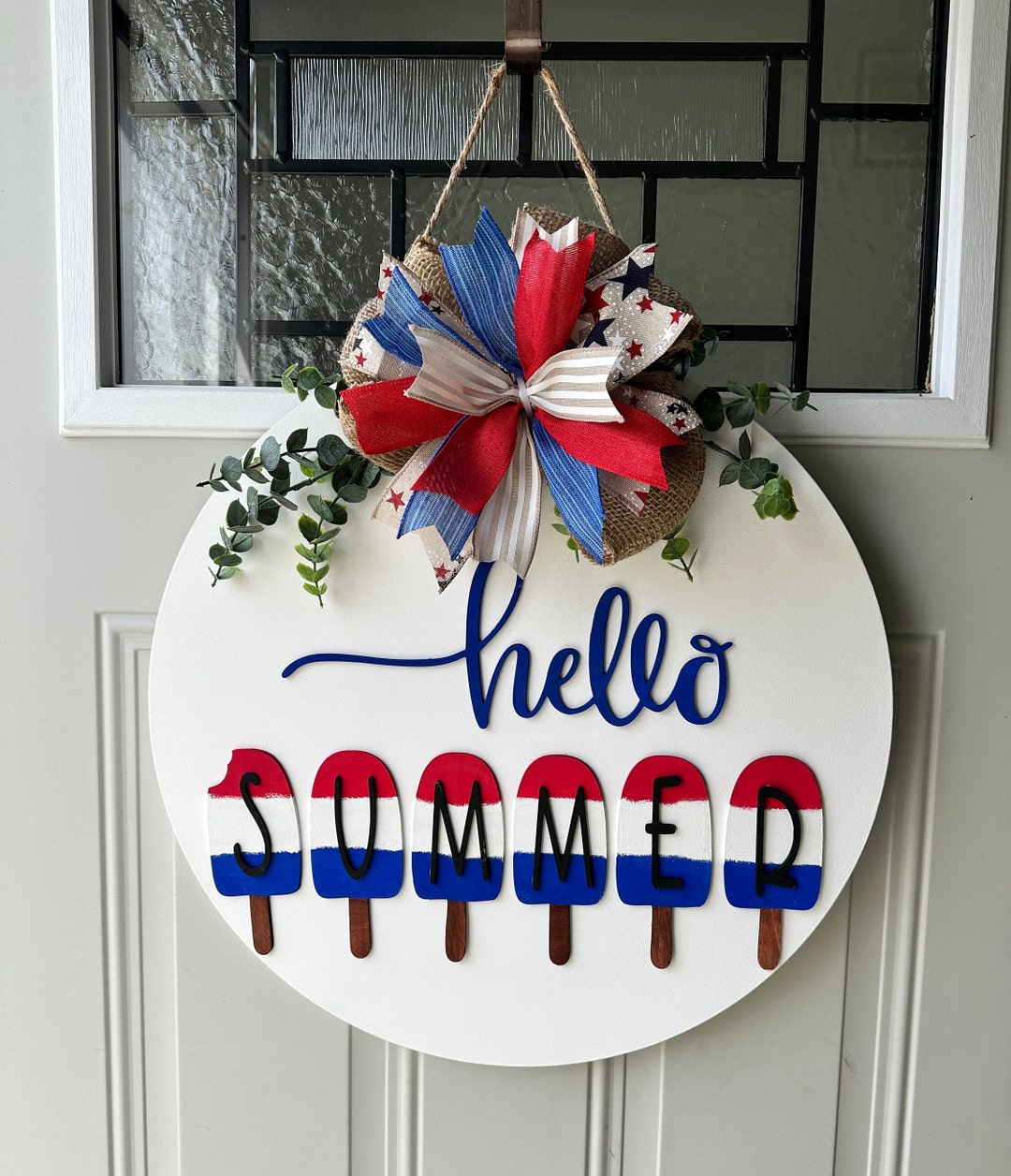 Wood " Red White and Blue Popsicle" Door Hanger, Front Door Decor ...