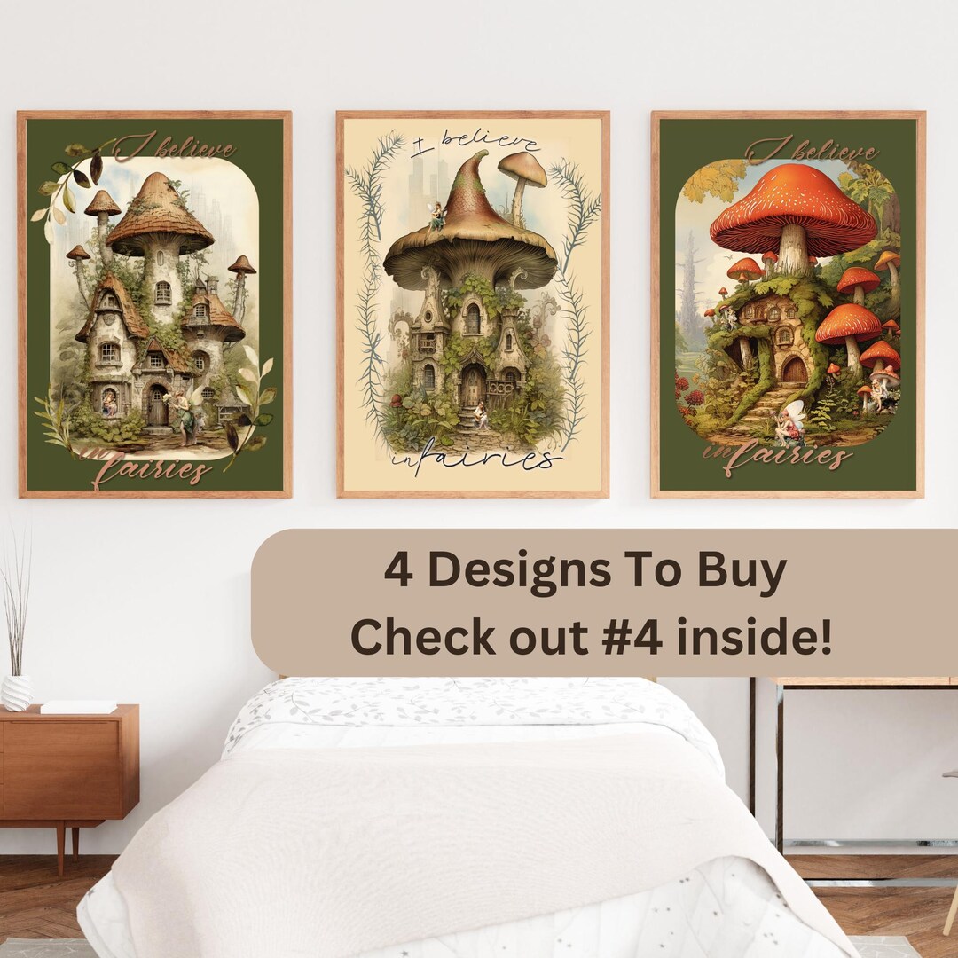 Fairy Posters Mushroom Cottagecore Wall Art Vintage Art Set Flower ...