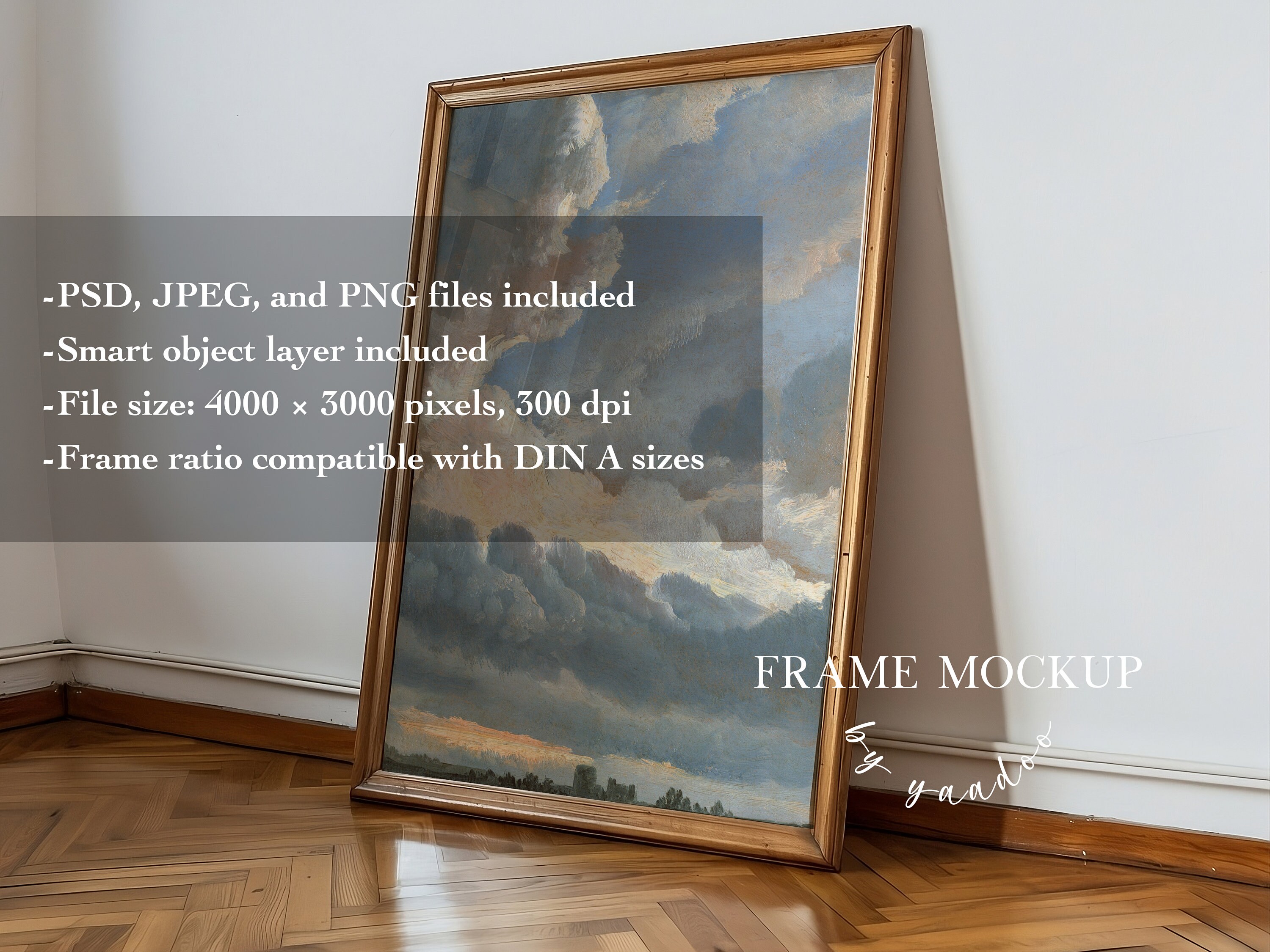 DIN A Vertical Frame Mockup, Frame Template for Photoshop, Wooden Floor ...