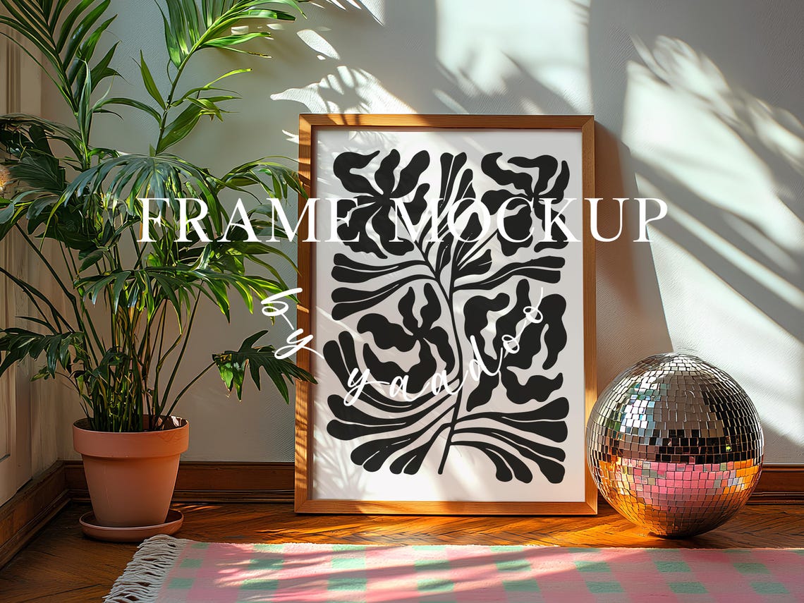 Groovy Preppy Wood Frame Mockup, Vibrant Disco Ball Frame, Funky ...