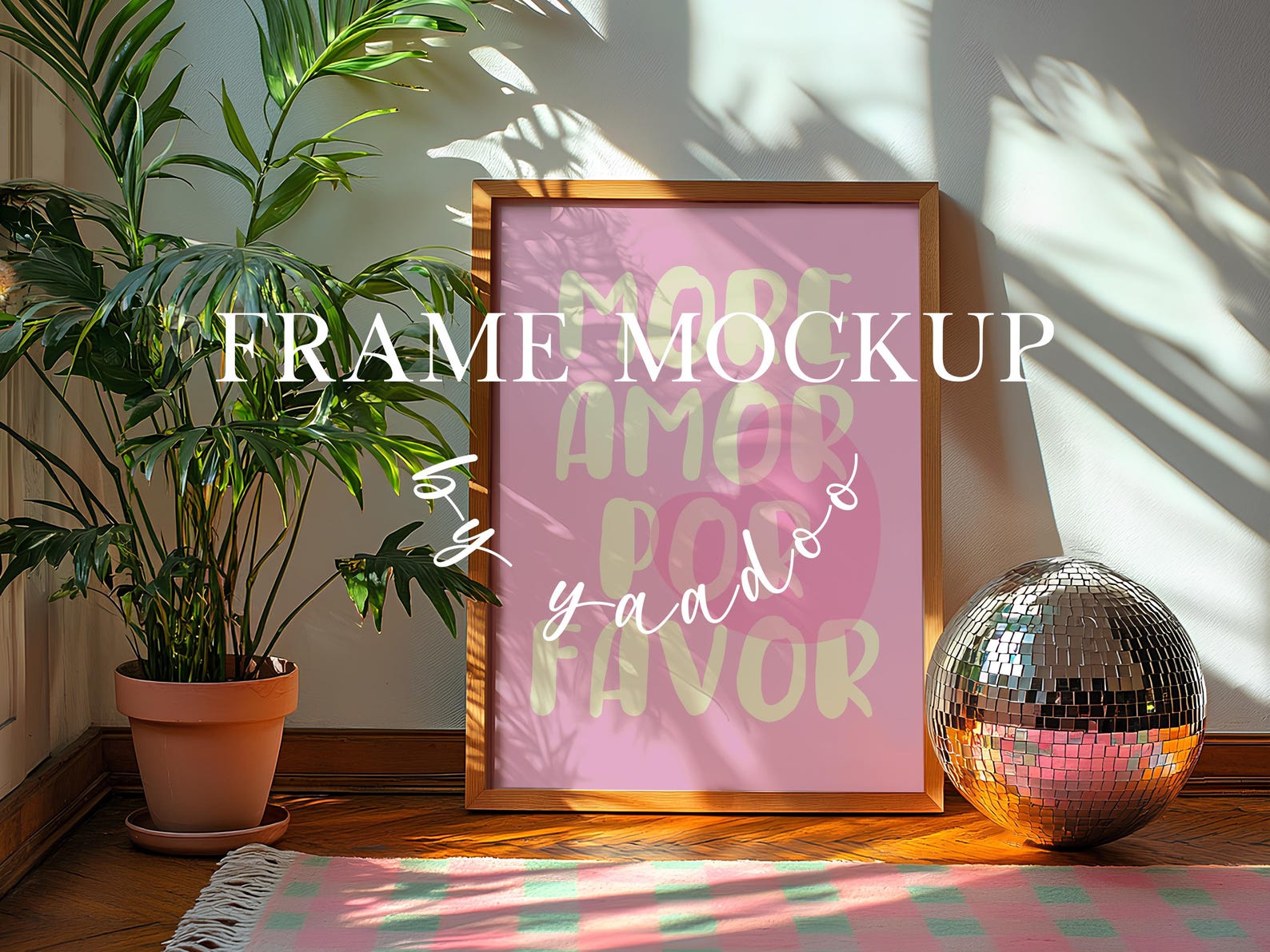 Groovy Preppy Wood Frame Mockup, Vibrant Disco Ball Frame, Funky ...