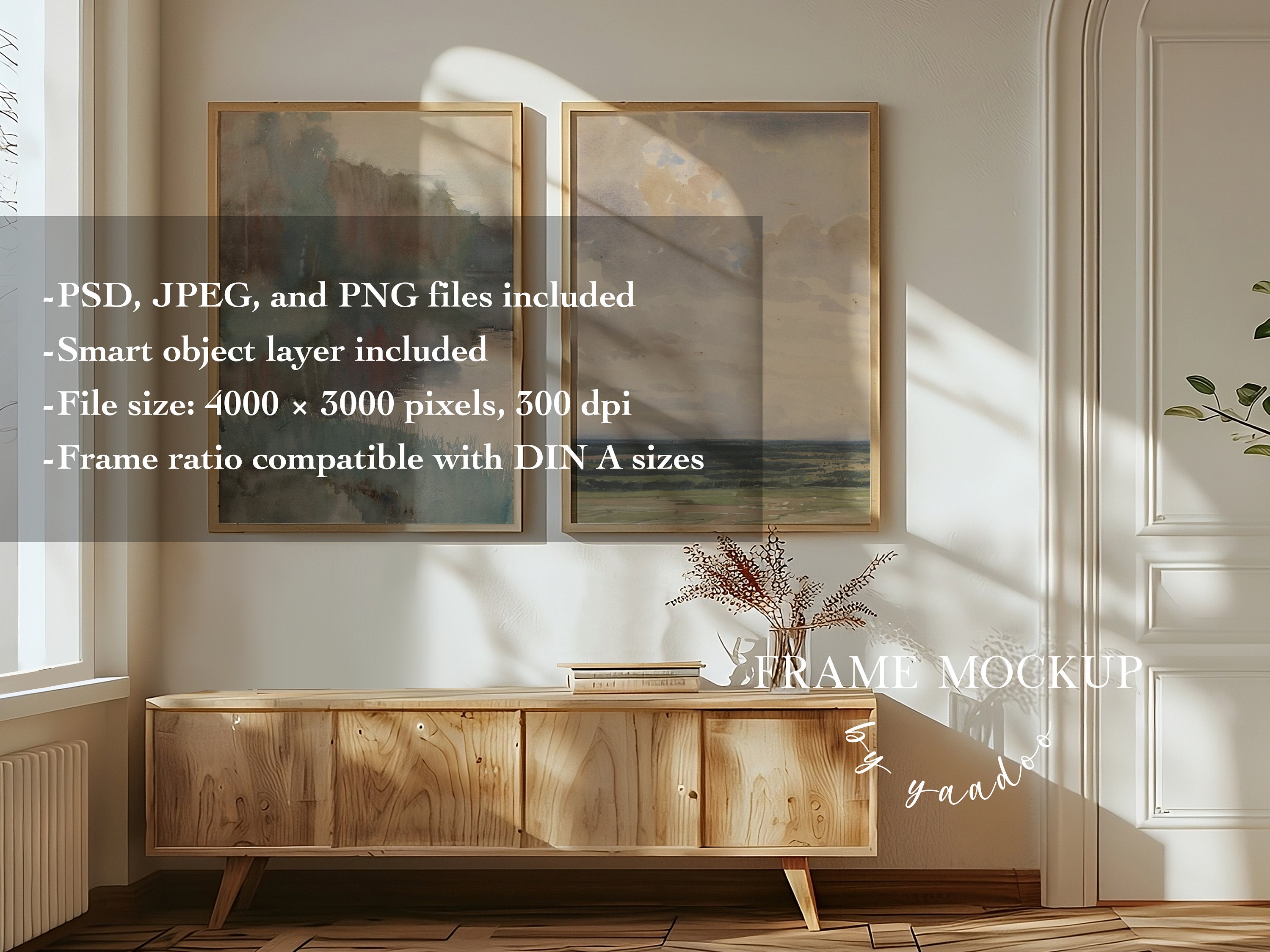 Two Frame Mockup, Vertical Frame Mockup for Photoshop, Wood Frame PSD ...