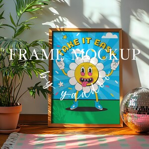 Groovy Preppy Wood Frame Mockup, Vibrant Disco Ball Frame, Funky ...