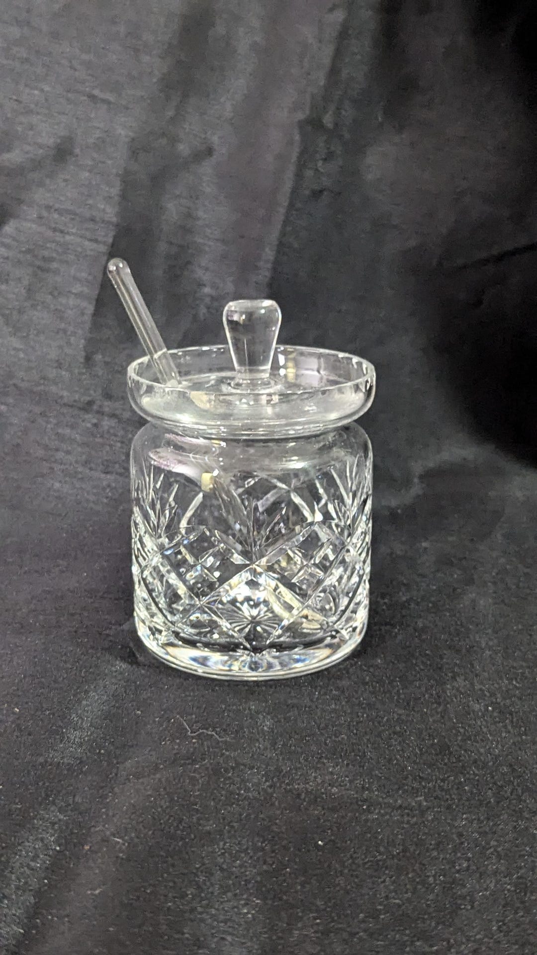 Cut Crystal Jam Pot With Lid and Spoon, Midcentury 1950's, Fine Crystal ...