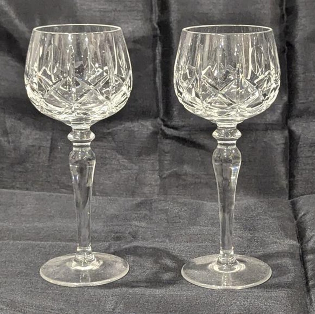 Cross and Olive Hock Wine Glasses Set of 2, Vintage Cut Crystal Balloon ...