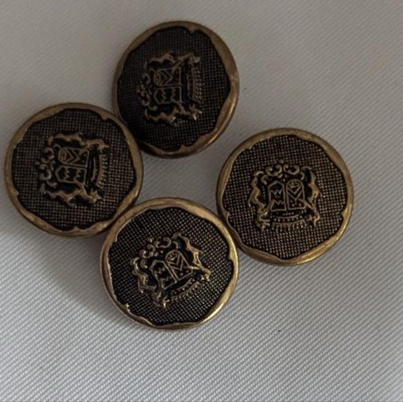 Vintage Reproduction Brass Crest Buttons 5 Total - Etsy