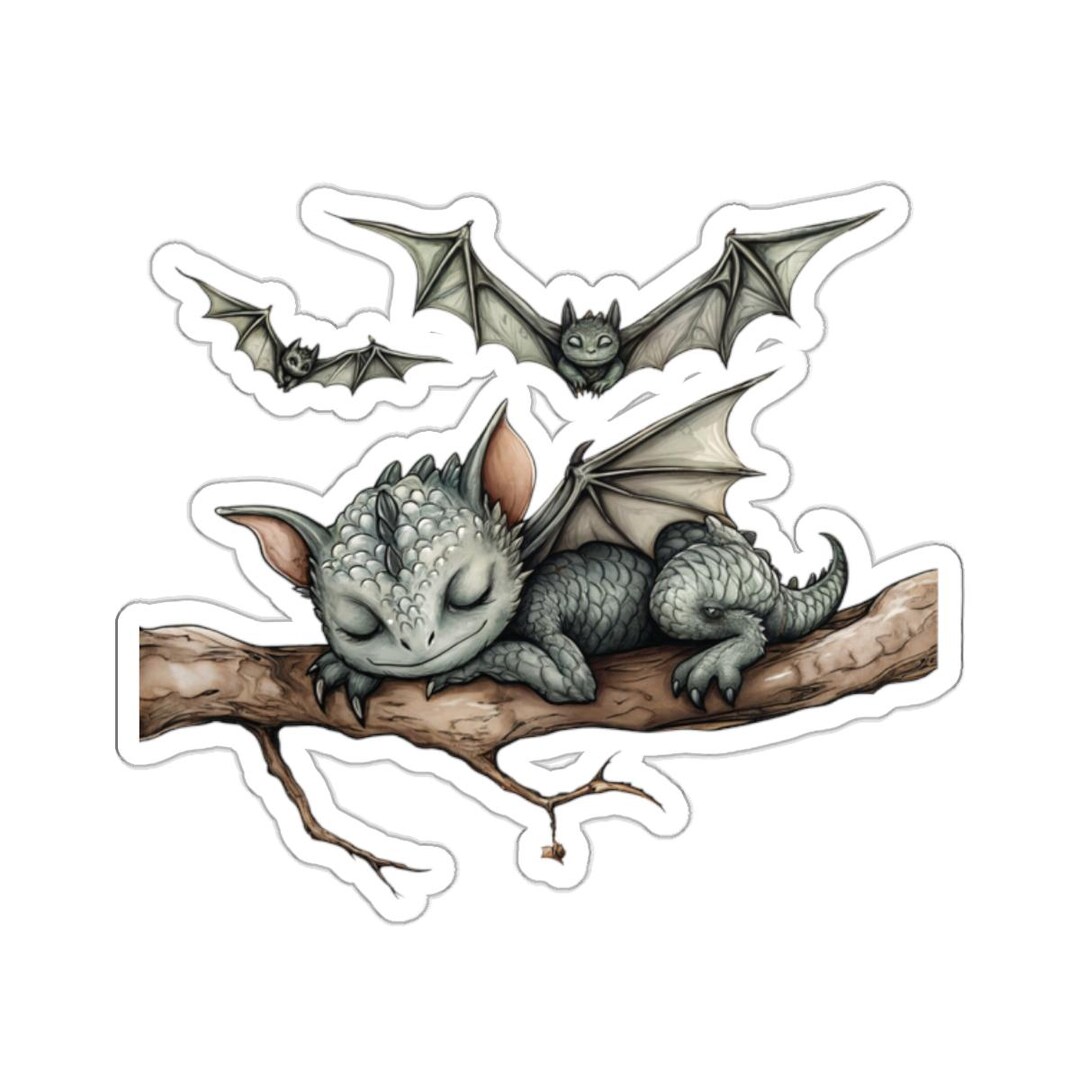 Sleeping Dragon With Bats Sticker - Etsy