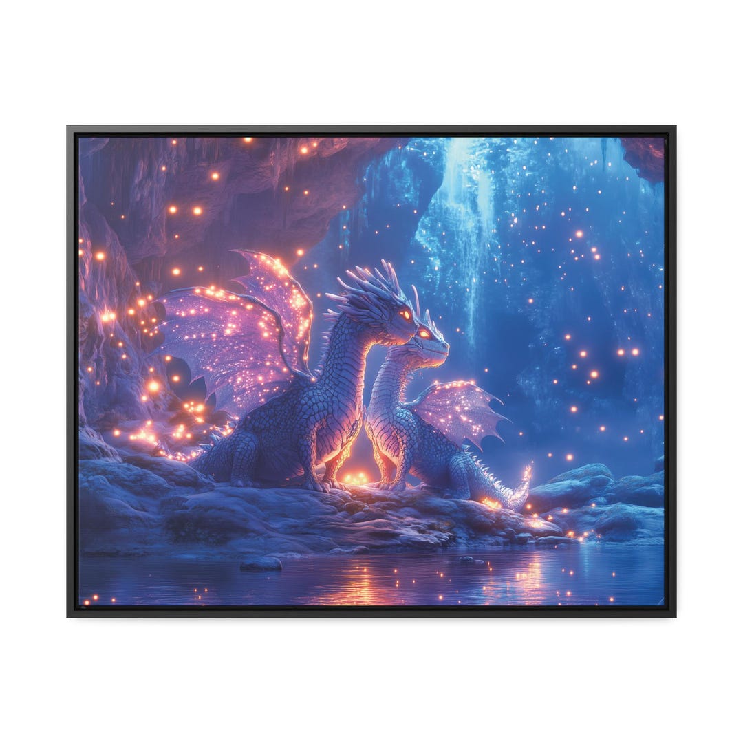 Dragons With Fireflies Cavern Framed Canvas Print - Etsy