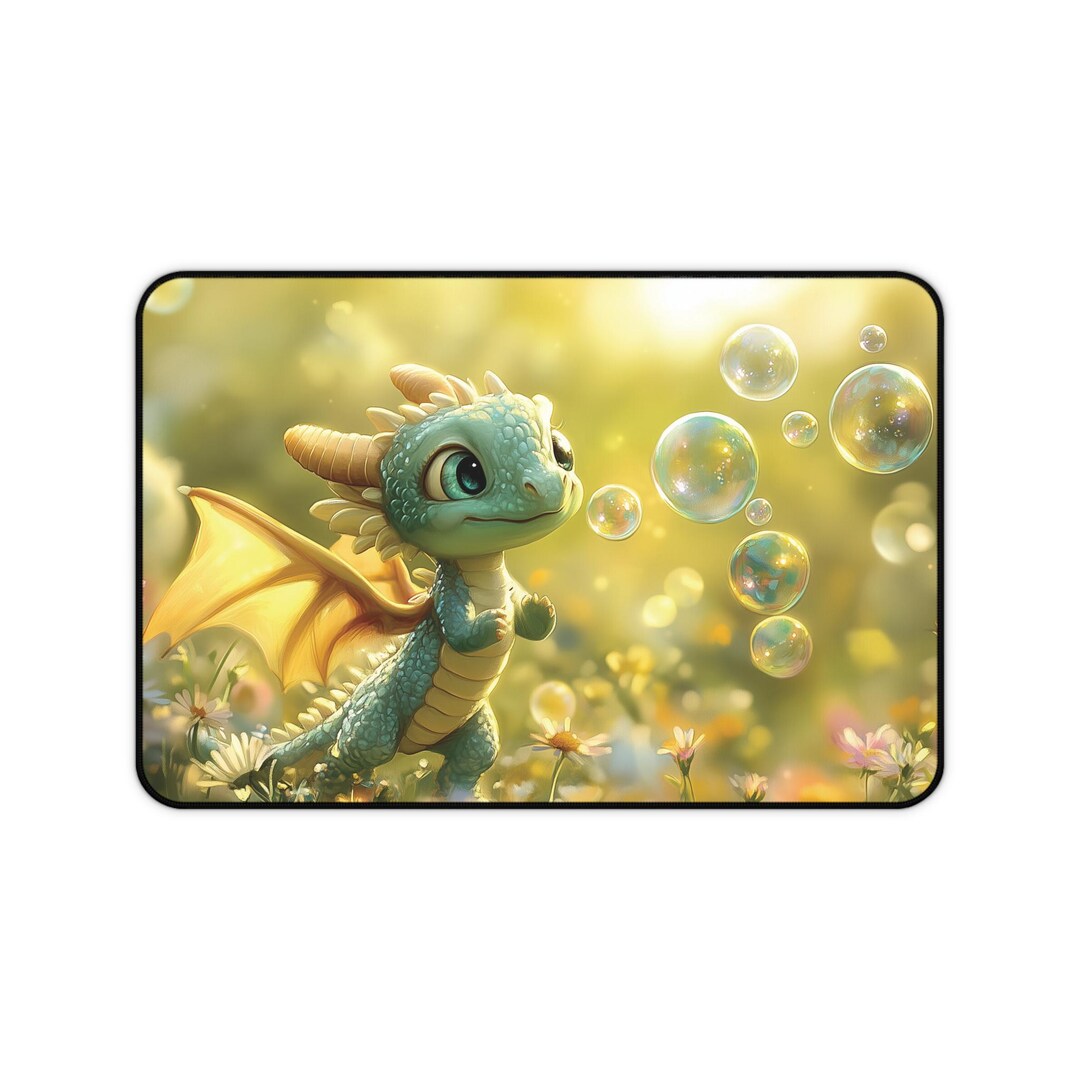 Adorable Dragon Chasing Bubbles Mouse Pad Desk Mat - Etsy