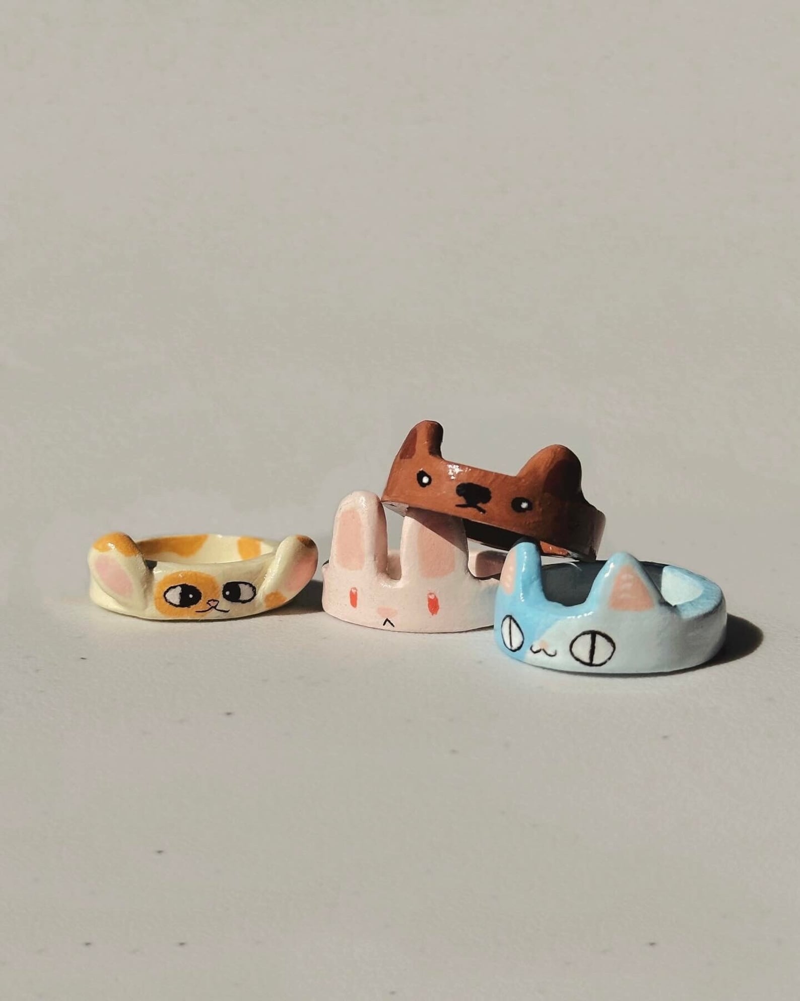 HANDMADE Animal Clay Rings, Cat, Dog, Bunny, Bear, Animals, Cute ...