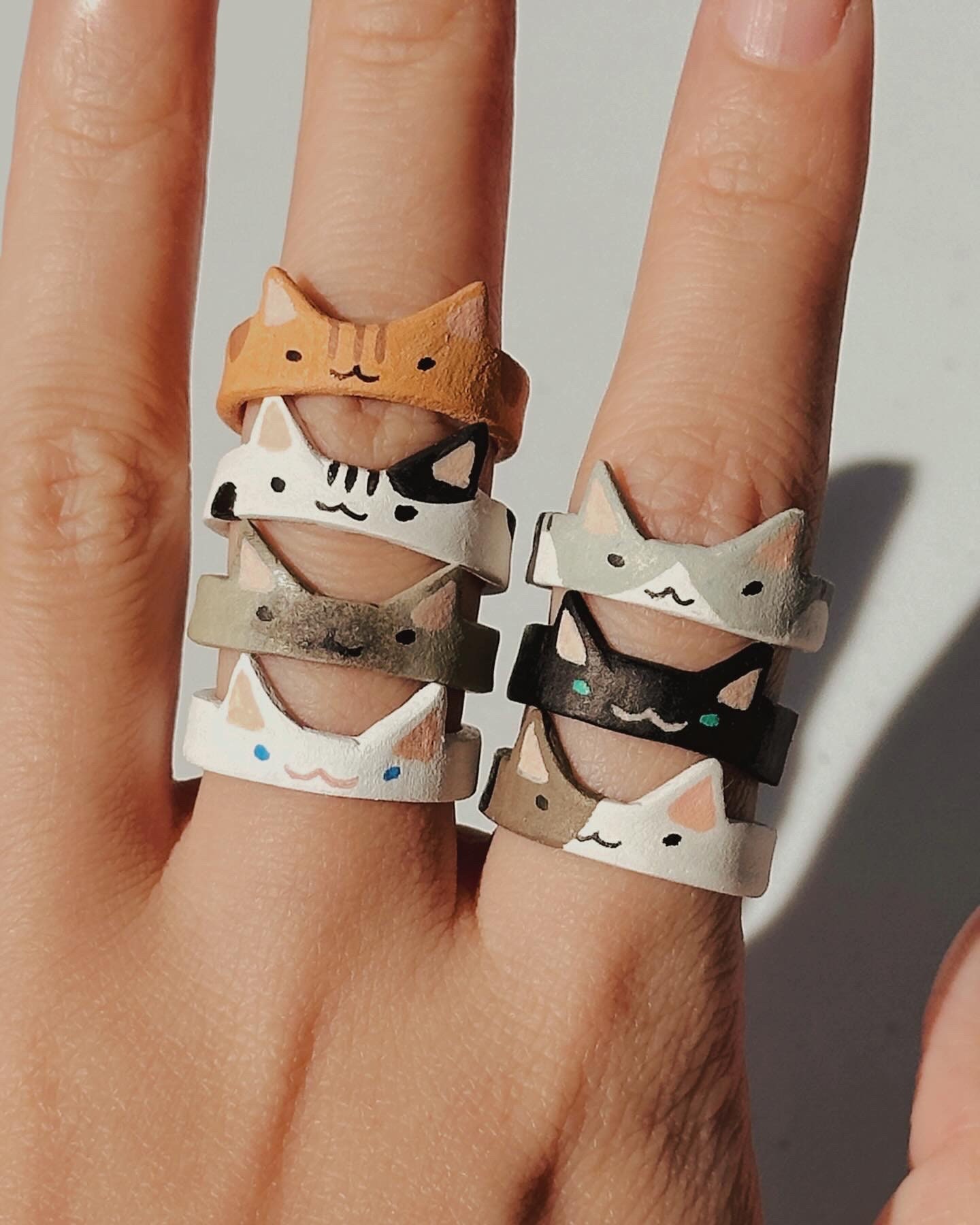 HANDMADE Cat Rings, Kitten Rings, Clay Rings, Cat, Animals, Cute, Cat ...
