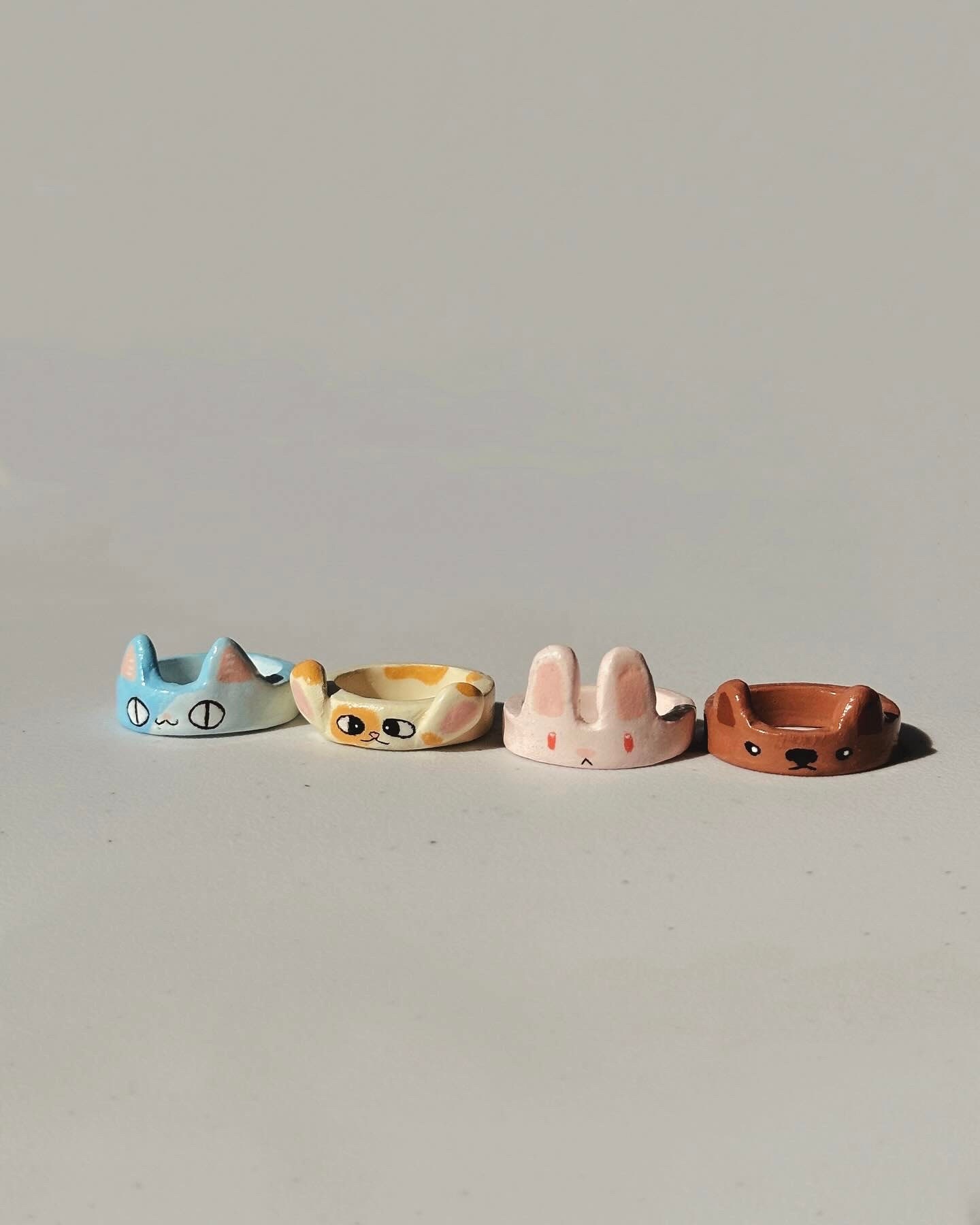 HANDMADE Animal Clay Rings, Cat, Dog, Bunny, Bear, Animals, Cute ...
