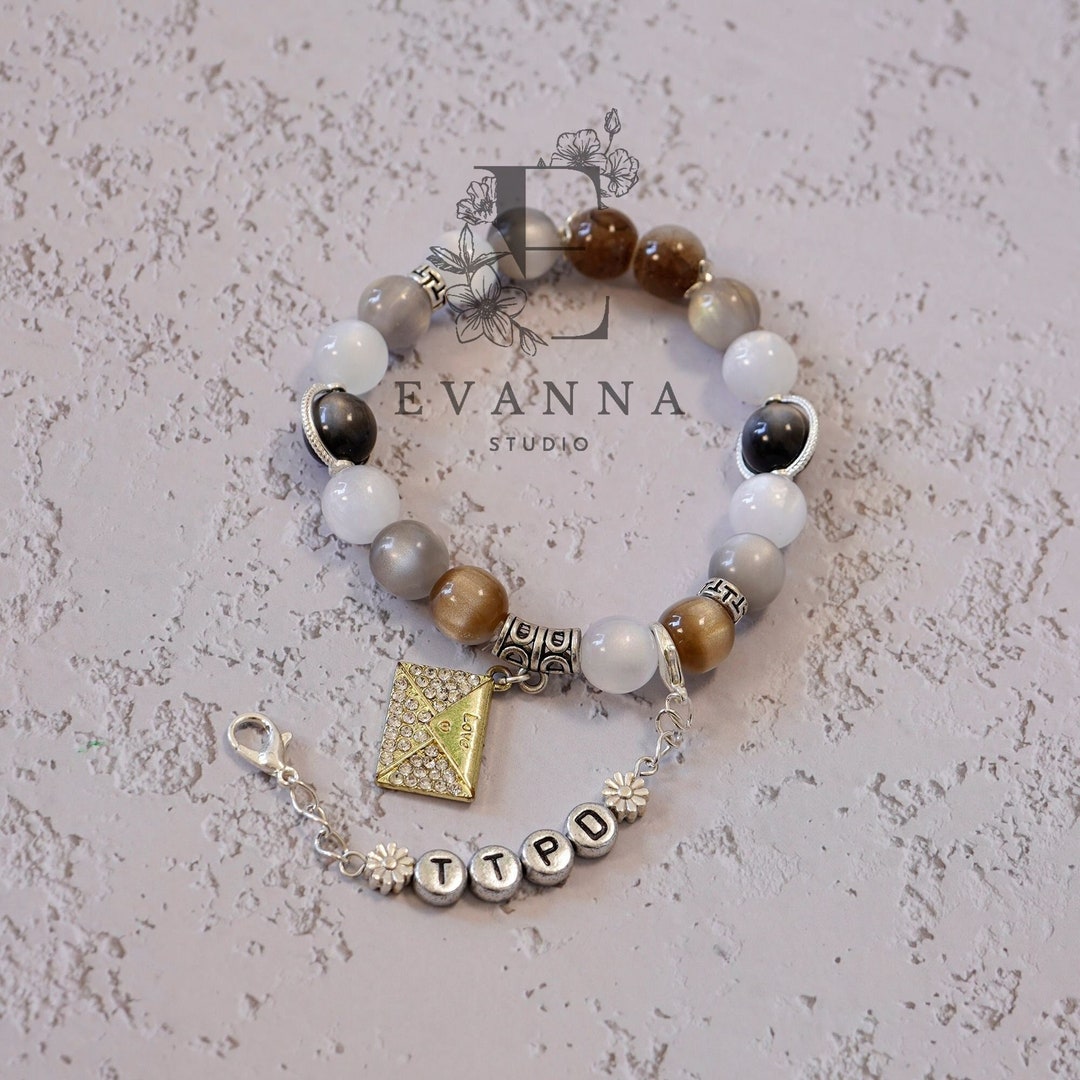 TTPD White Grey Crystal Beads Friendship Bracelet With Letter Beads and ...