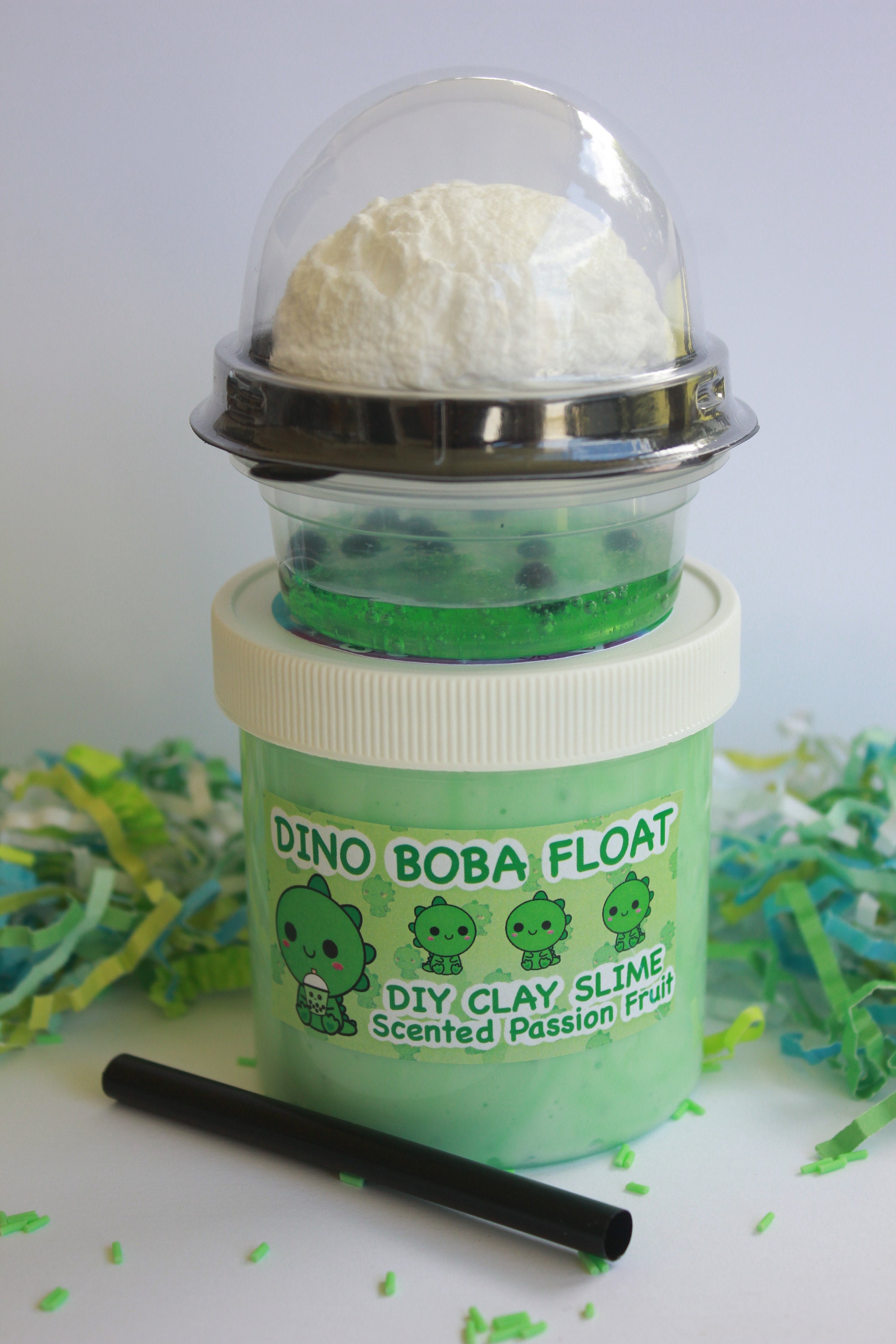 Dino Boba Slime, Dino Slime, Boba Slime, Diy Clay Slime, Green Slime ...