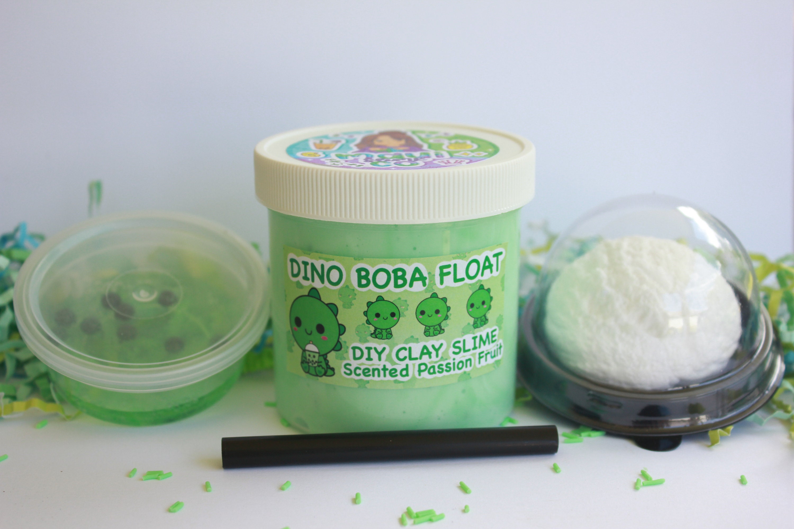 Dino Boba Slime, Dino Slime, Boba Slime, Diy Clay Slime, Green Slime ...