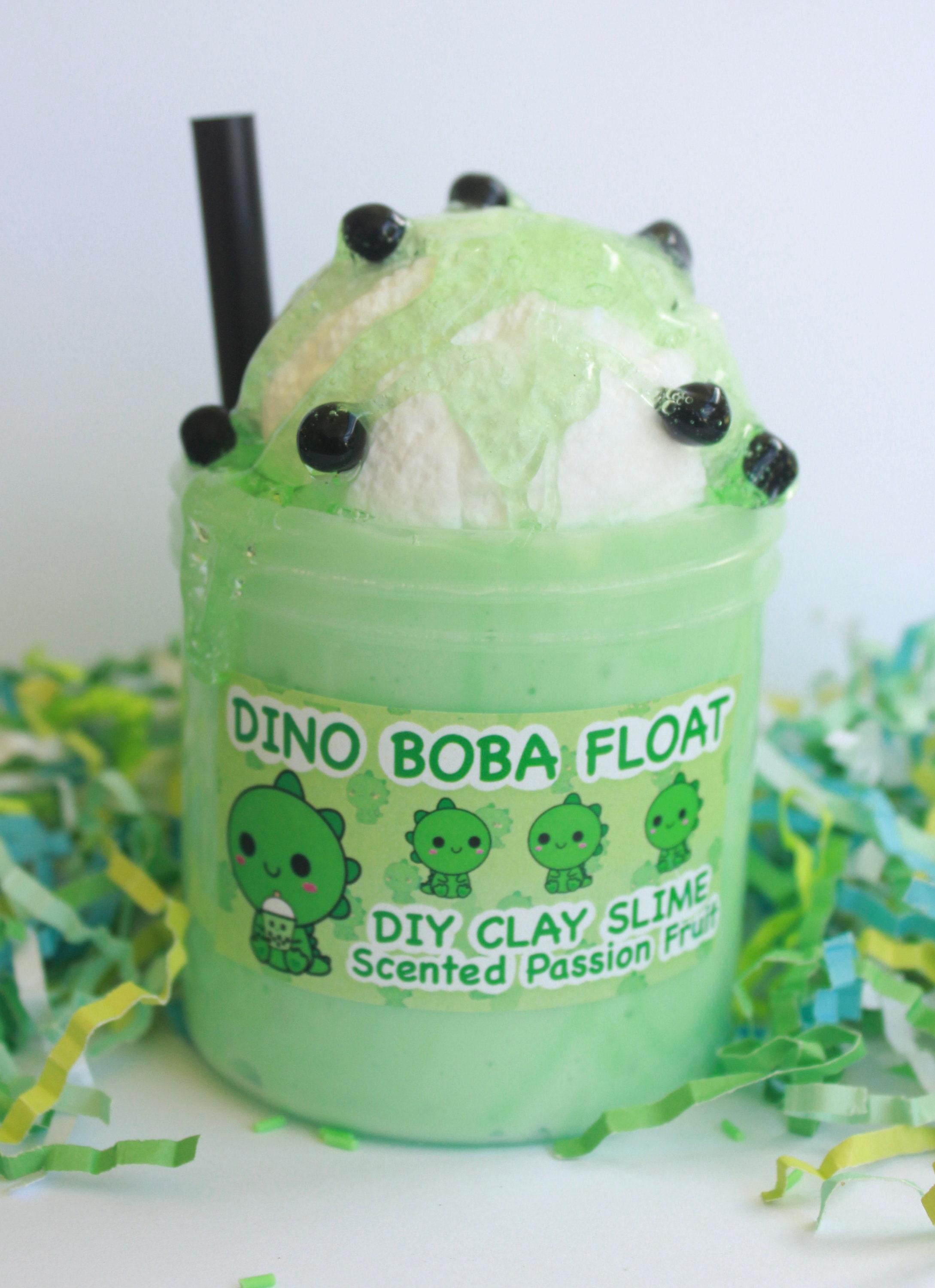 Dino Boba Slime, Dino Slime, Boba Slime, Diy Clay Slime, Green Slime ...