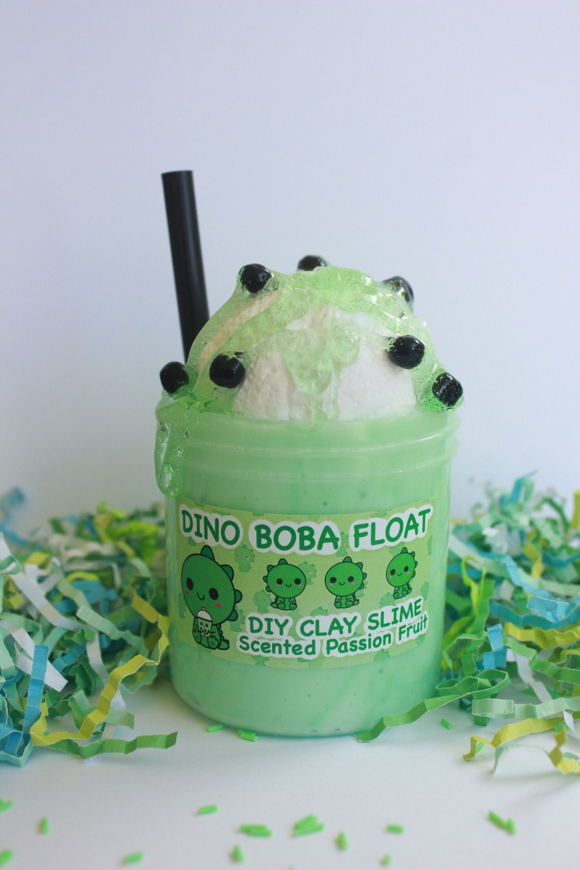 Dino Boba Slime, Dino Slime, Boba Slime, Diy Clay Slime, Green Slime ...