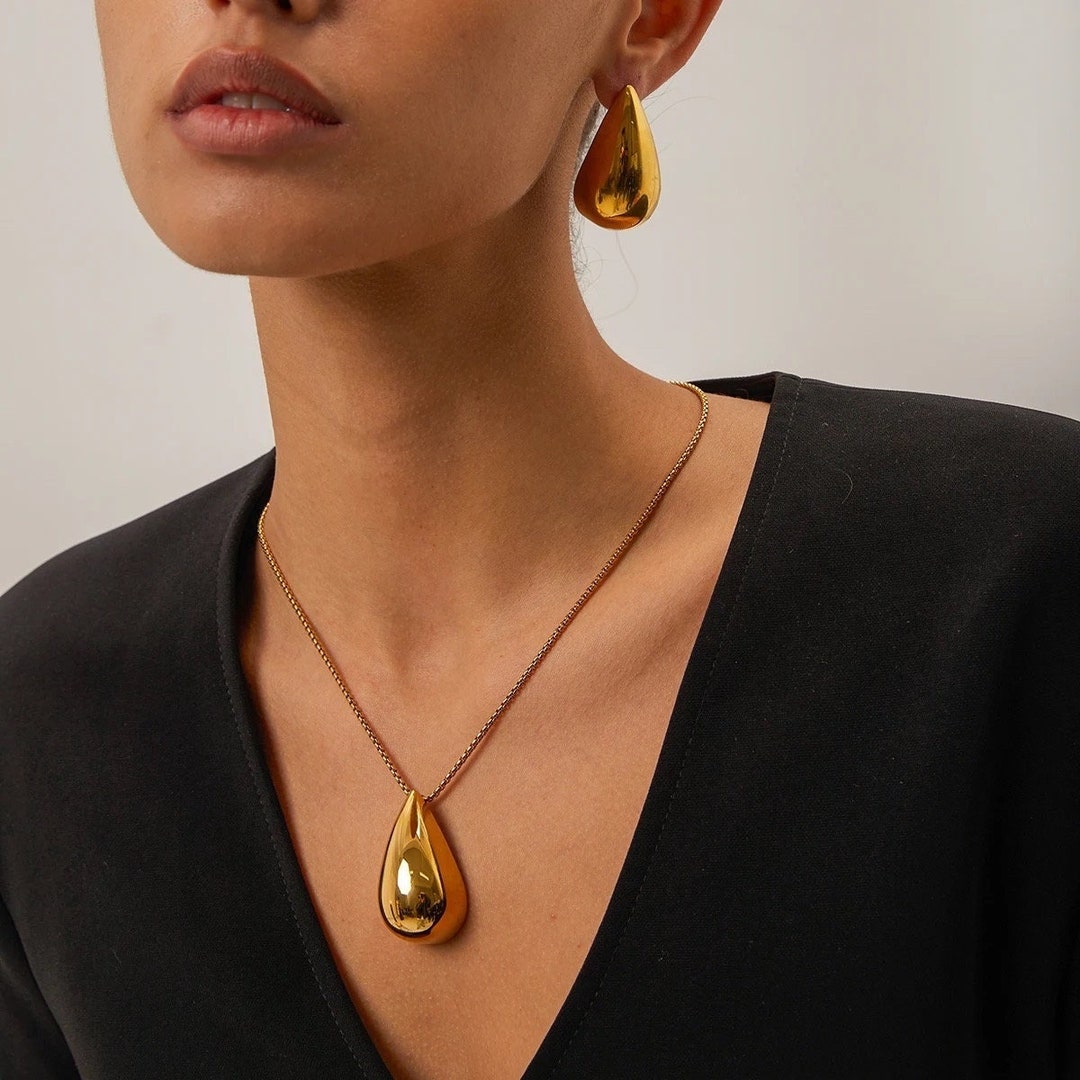 Big Tear Drop Necklace, Modern Jewelry, Tear Shaped Necklace, Water ...