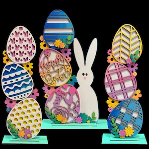 Happy Easter Bunny & Eggs - 3 PC Colorful Spring Decor for Festive ...