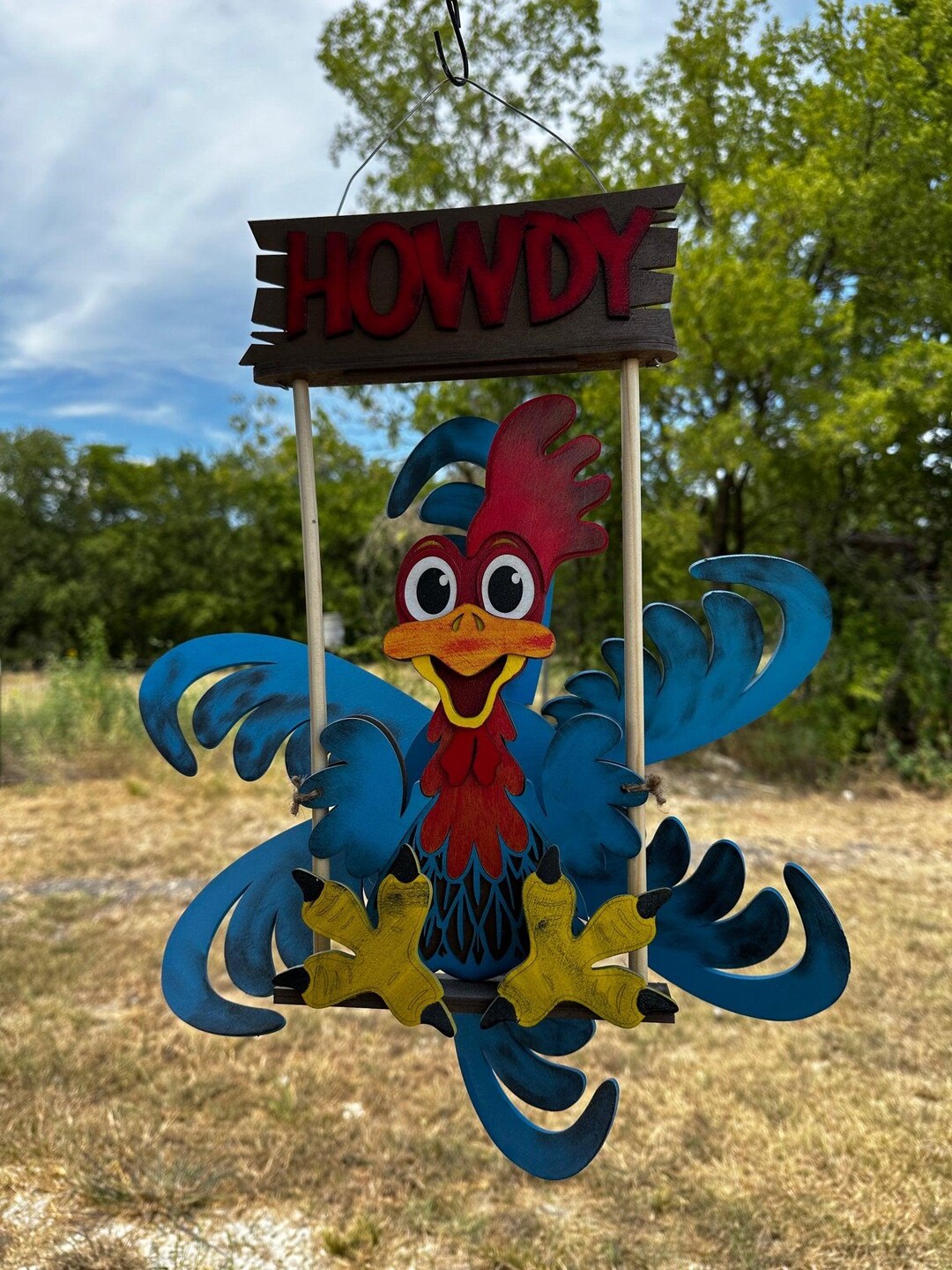 Handmade Rooster Wind Spinner: Basswood Chicken Swing, Weather ...