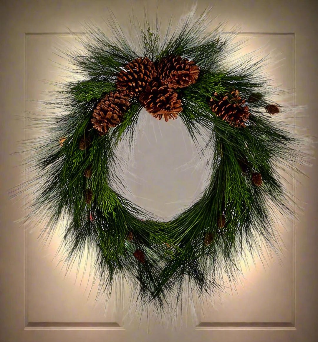 RAZ - 26" Long Needle Pine and Pinecone Wreath - Etsy