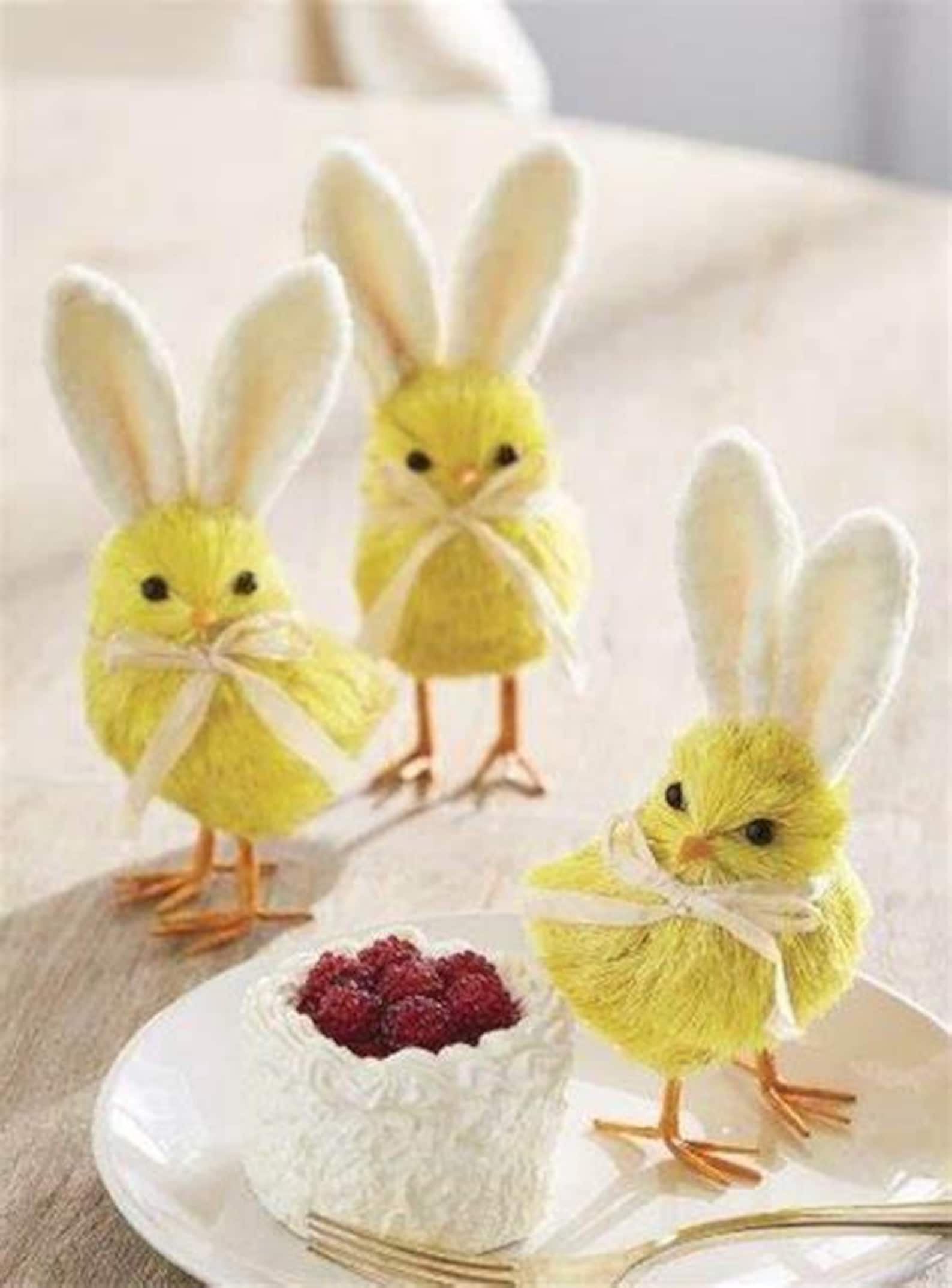 6" Yellow Easter Chick With Bunny Ears, Set of 3 Cute Home Decor for ...