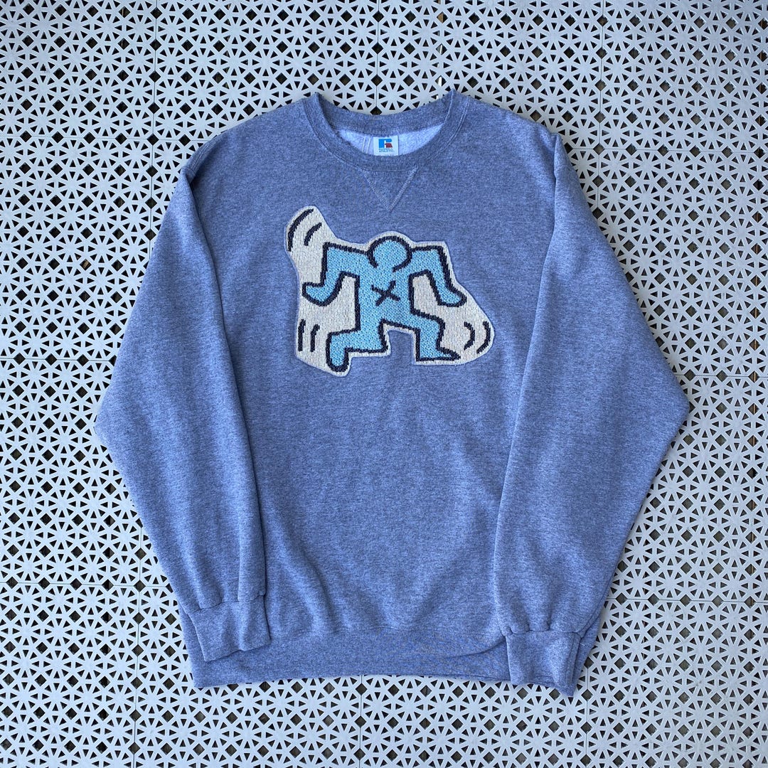 Handmade 1 of 1 Keith Haring Sweatshirt Upcycled XL Gray Crewneck Art ...