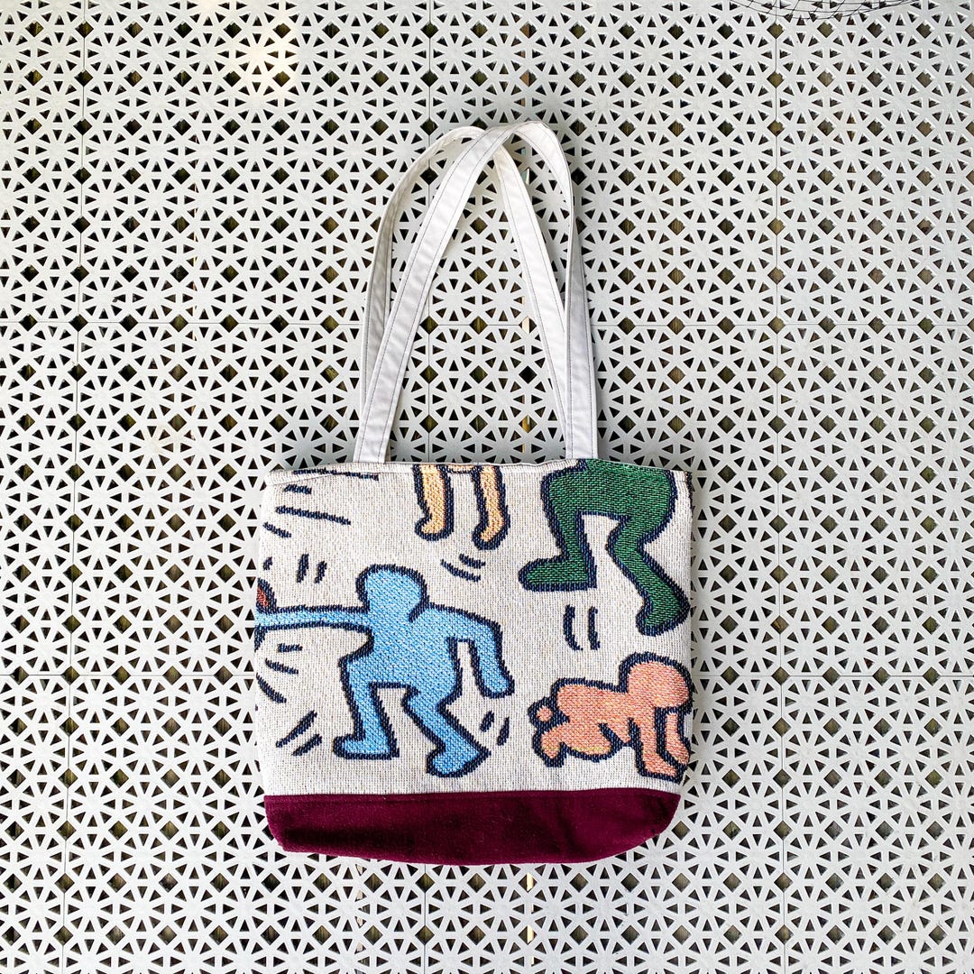 Handmade 1 of 1 Keith Haring Art Tote Bag Upcycled Woven Blanket ...