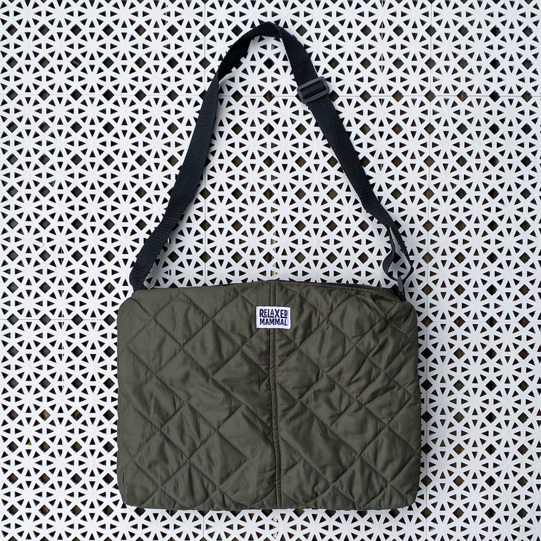 Handmade 1 of 1 Puffer Jacket Green Messenger Bag Upcycled Winter ...