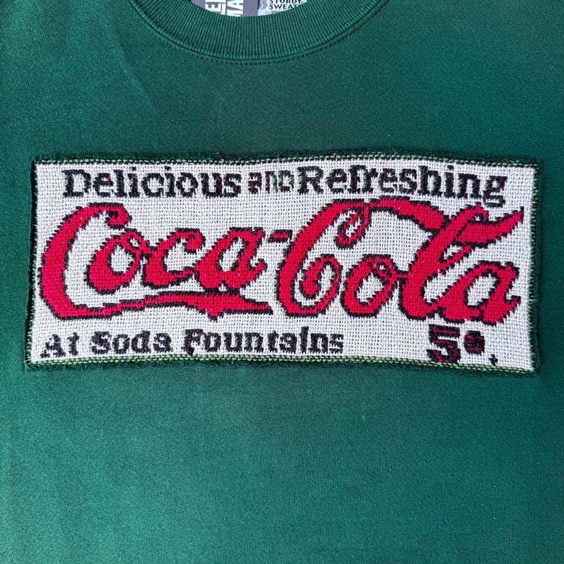Handmade 1 of 1 Vintage Coca Cola Sweatshirt Upcycled XL Green Crewneck ...