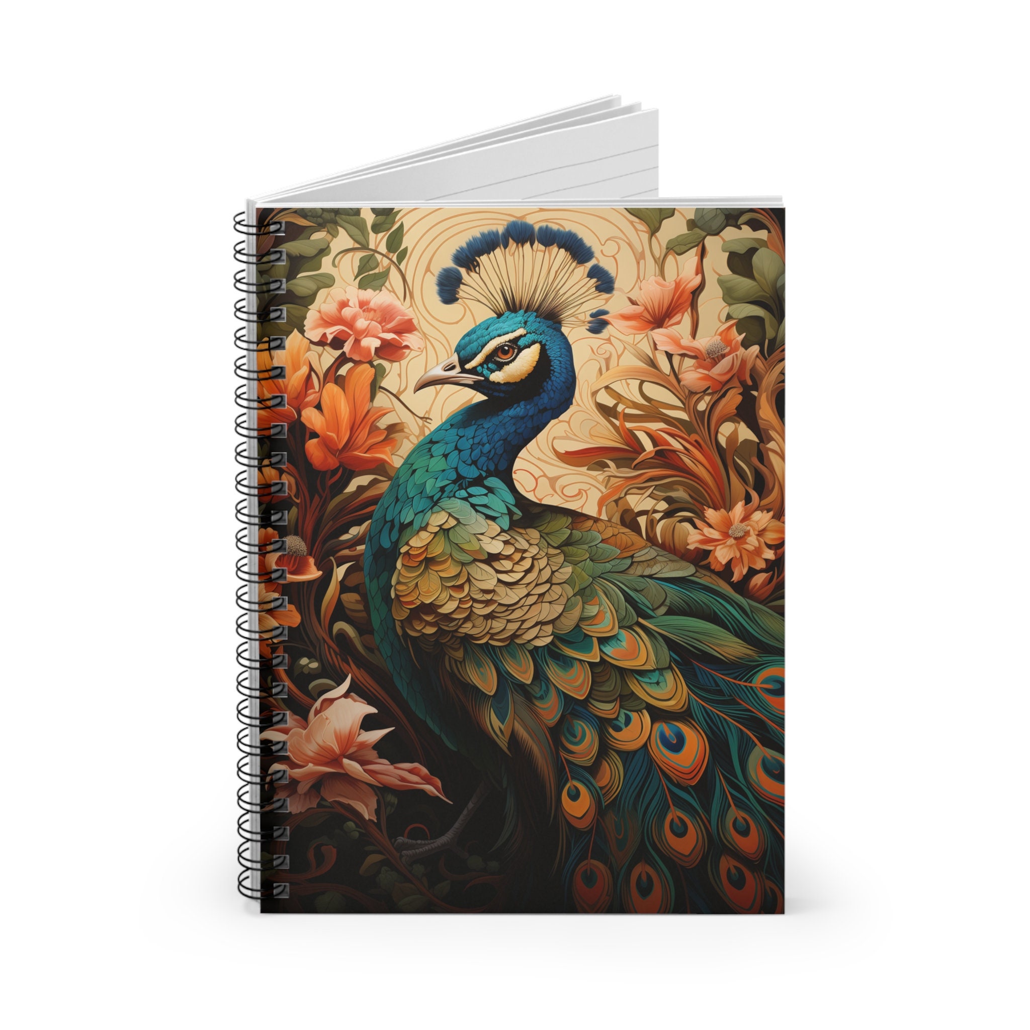 Peacock, William Morris Style Spiral Lined Notebook, Ruled Line Paper ...