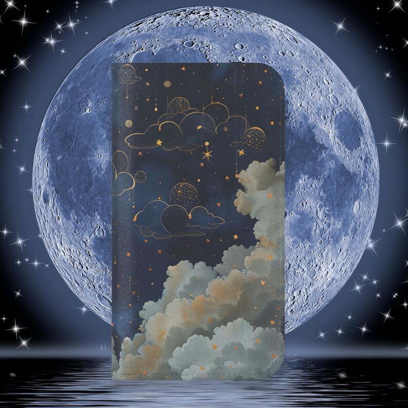 IPhone 17 Celestial Moon Vegan Leather iPhone Wallet Case: Starry Night ...