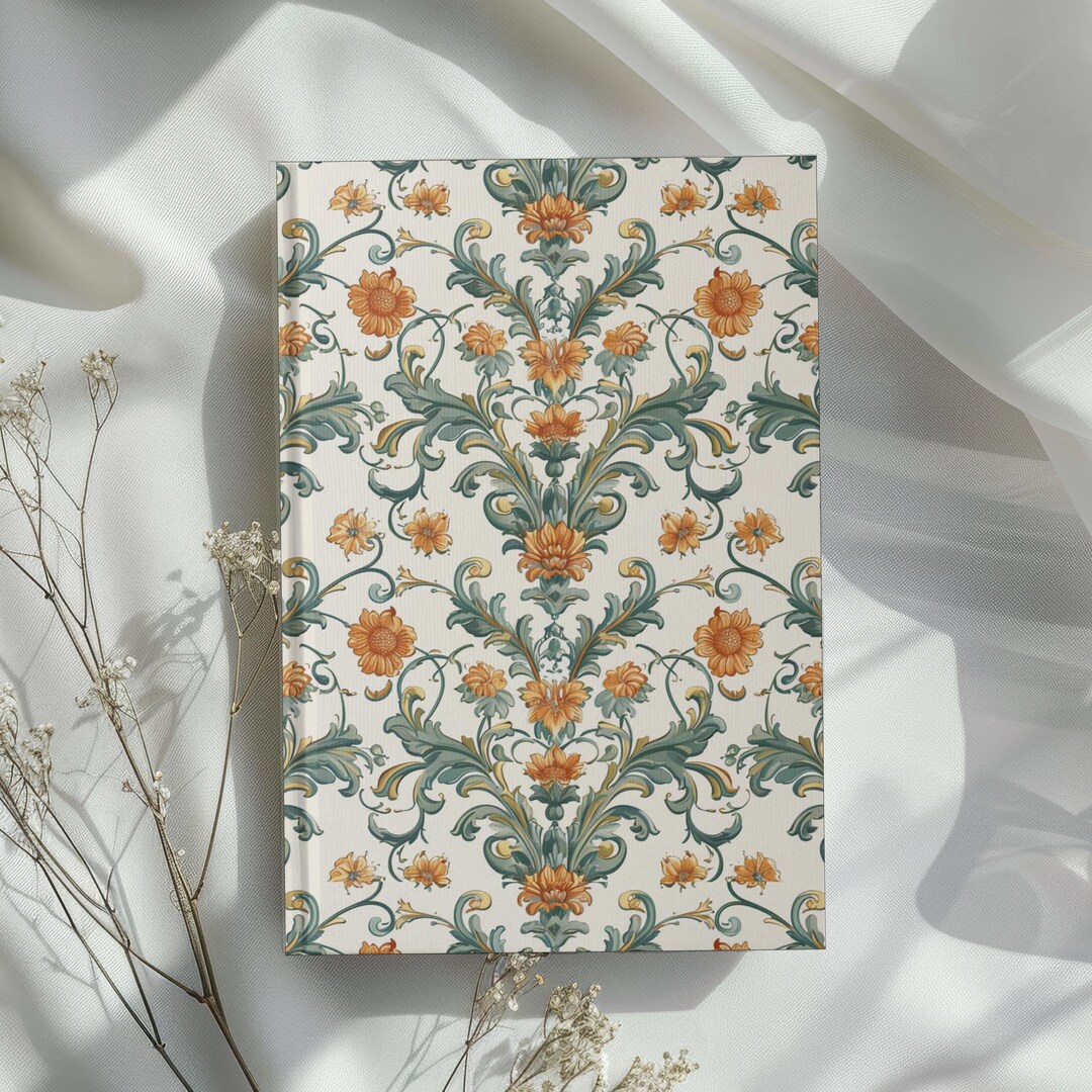 Baroque Flowers Journal, Yellow and Green Floral Notebook, Elegant ...