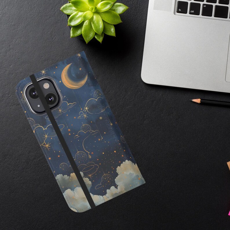 IPhone 17 Celestial Moon Vegan Leather iPhone Wallet Case: Starry Night ...