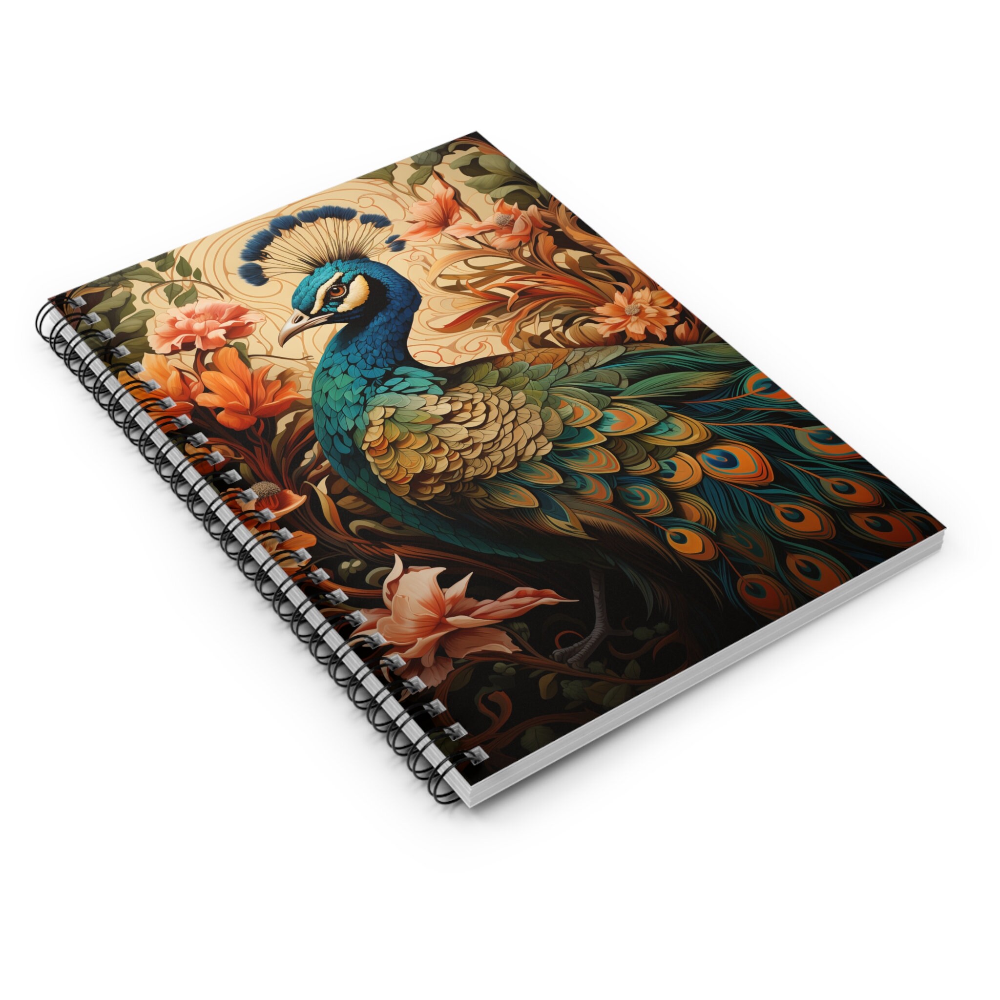Peacock, William Morris Style Spiral Lined Notebook, Ruled Line Paper ...