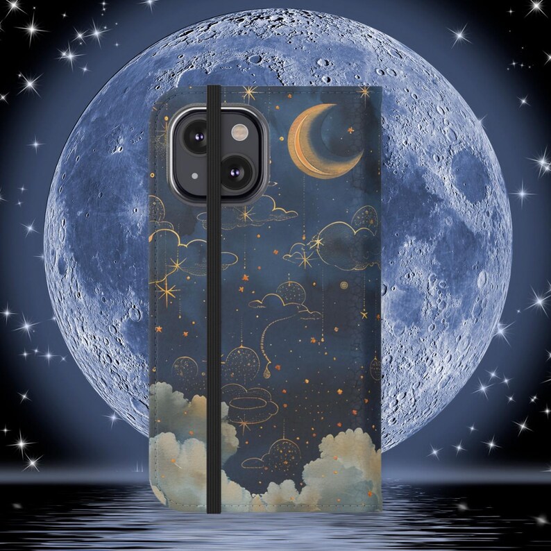 IPhone 17 Celestial Moon Vegan Leather iPhone Wallet Case: Starry Night ...
