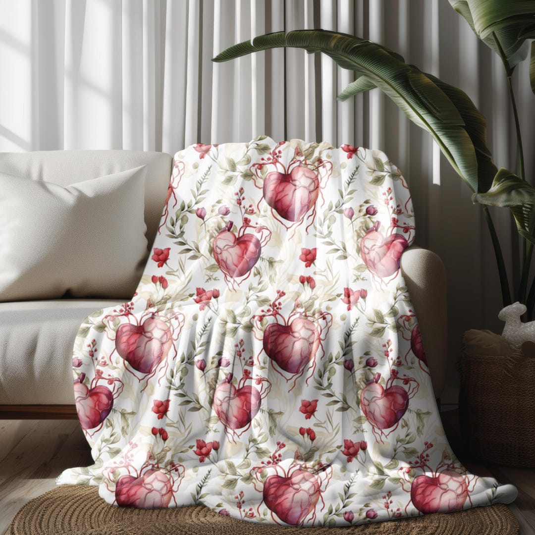 Velveteen Minky Blanket Hearts and Roses Coquette Heart Love Throw ...