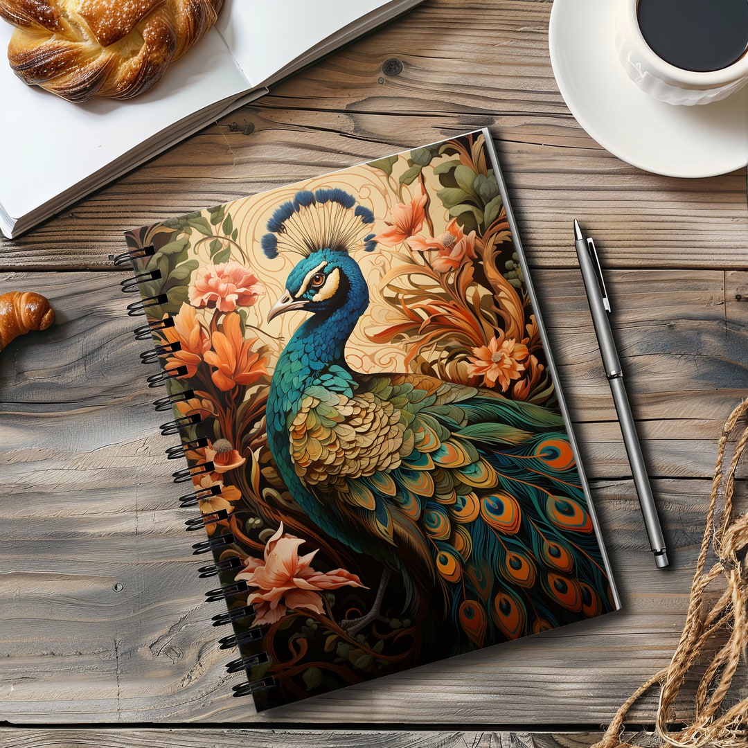 Peacock, William Morris Style Spiral Lined Notebook, Ruled Line Paper ...