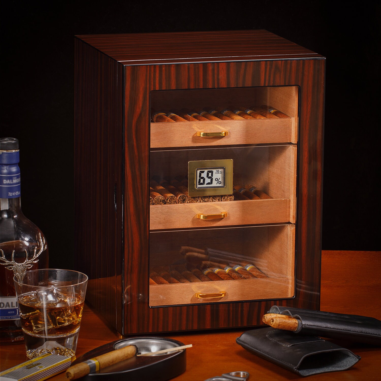 Cigar Humidor Cabinet With Digital Hygrometer and Crystal Gel ...