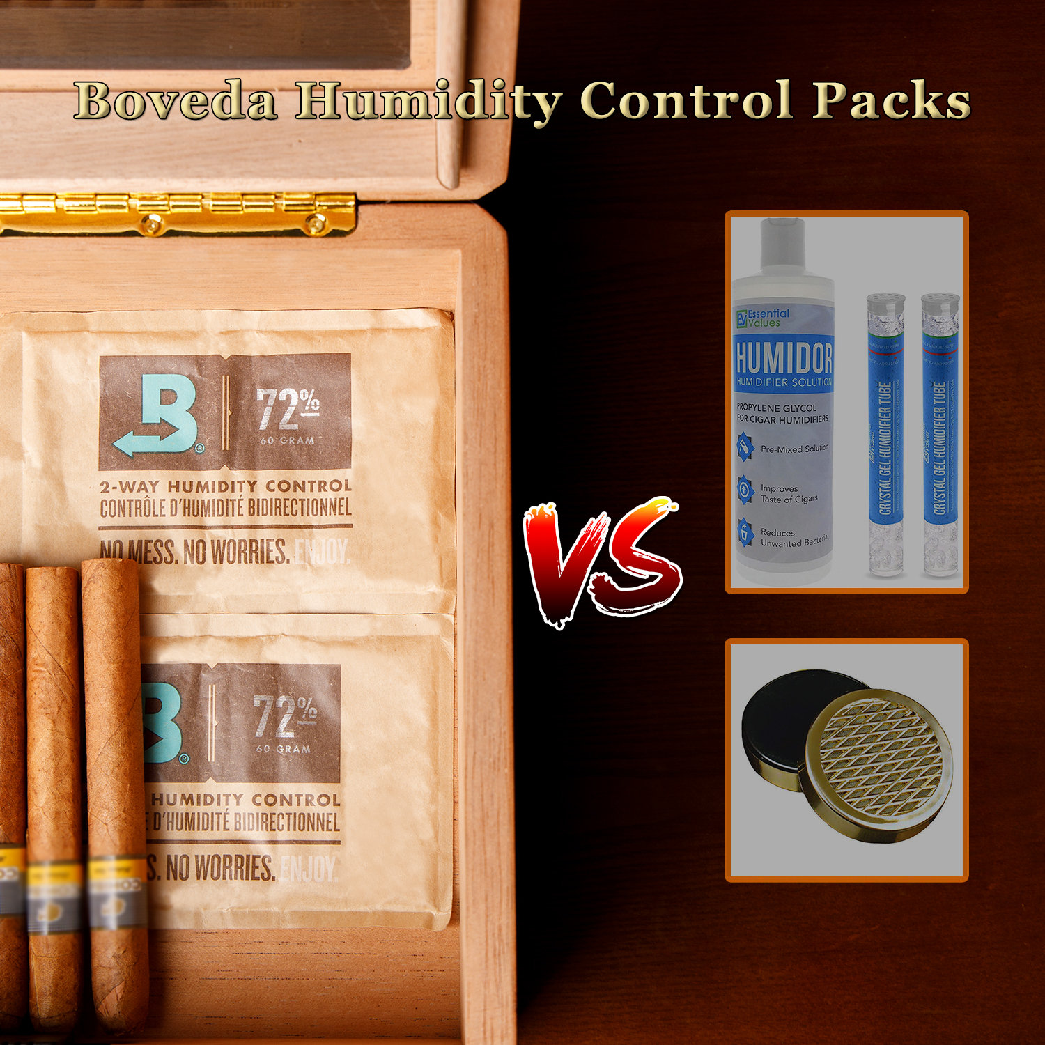 Cigar Humidor With Boveda Humidity Control, Glass Top Humidor Box With ...