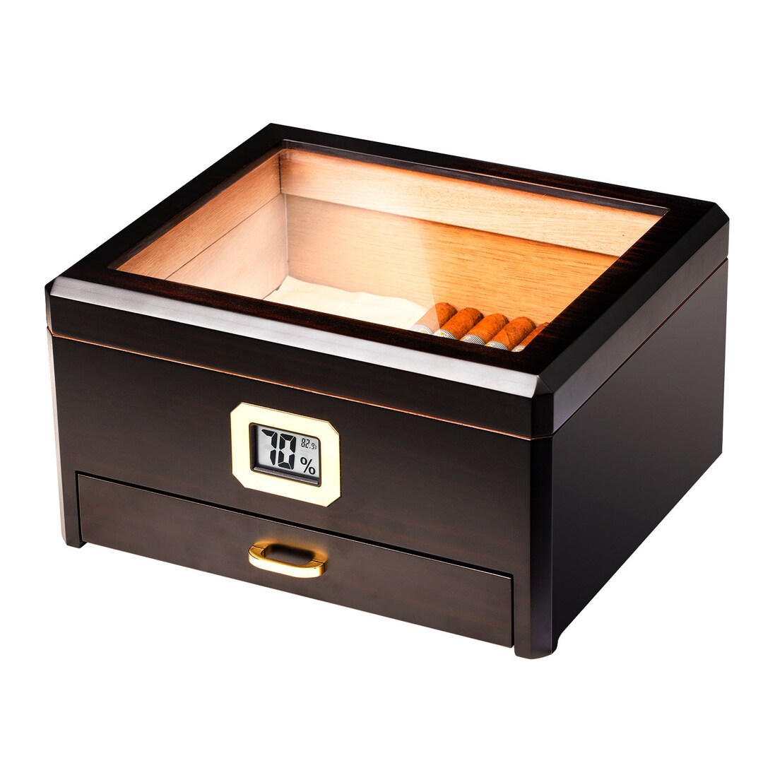 Cigar Humidor With Boveda Humidity Control, Glass Top Humidor Box With ...